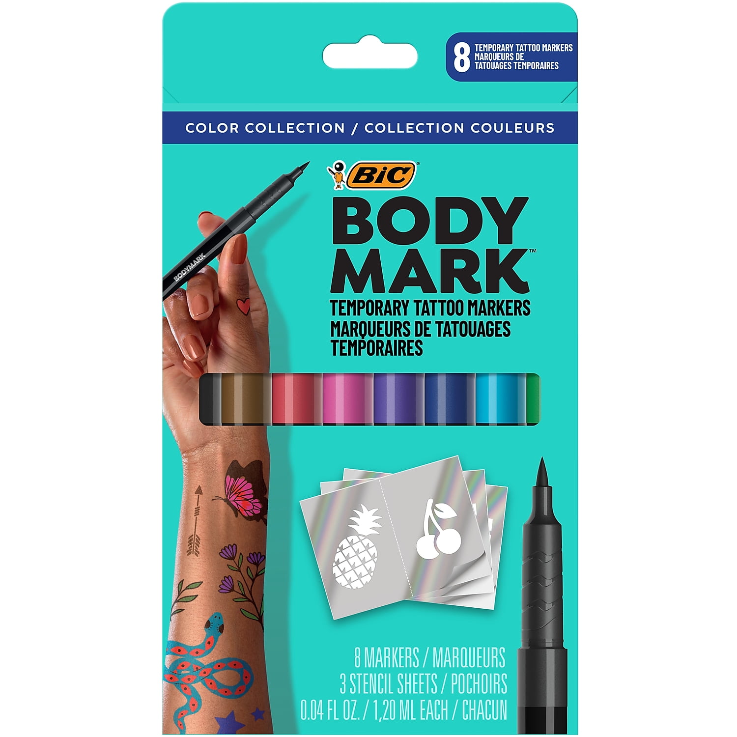 BIC BodyMark Washable Temporary Tattoo Markers, Medium Point, Assorted ...