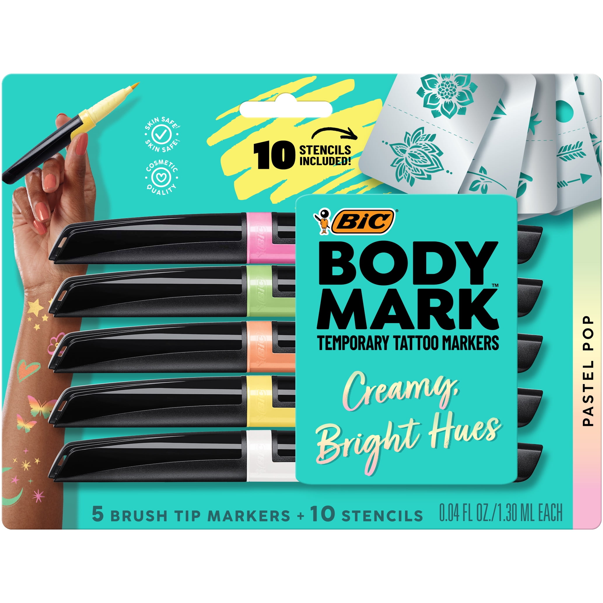 BIC BodyMark Temporary Tattoo Markers Pastel Colors Set, 5 Count Pack ...