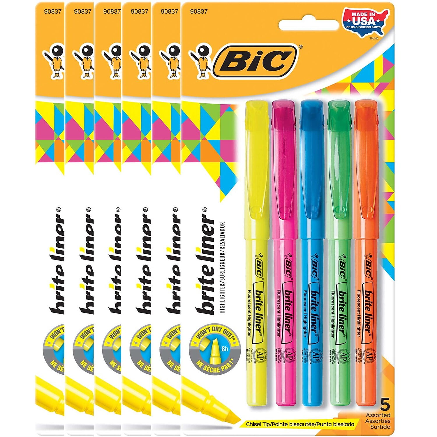 BIC Brite Liner Chisel Tip Highlighters Assorted Colors BICBLP51ASST-6 ...