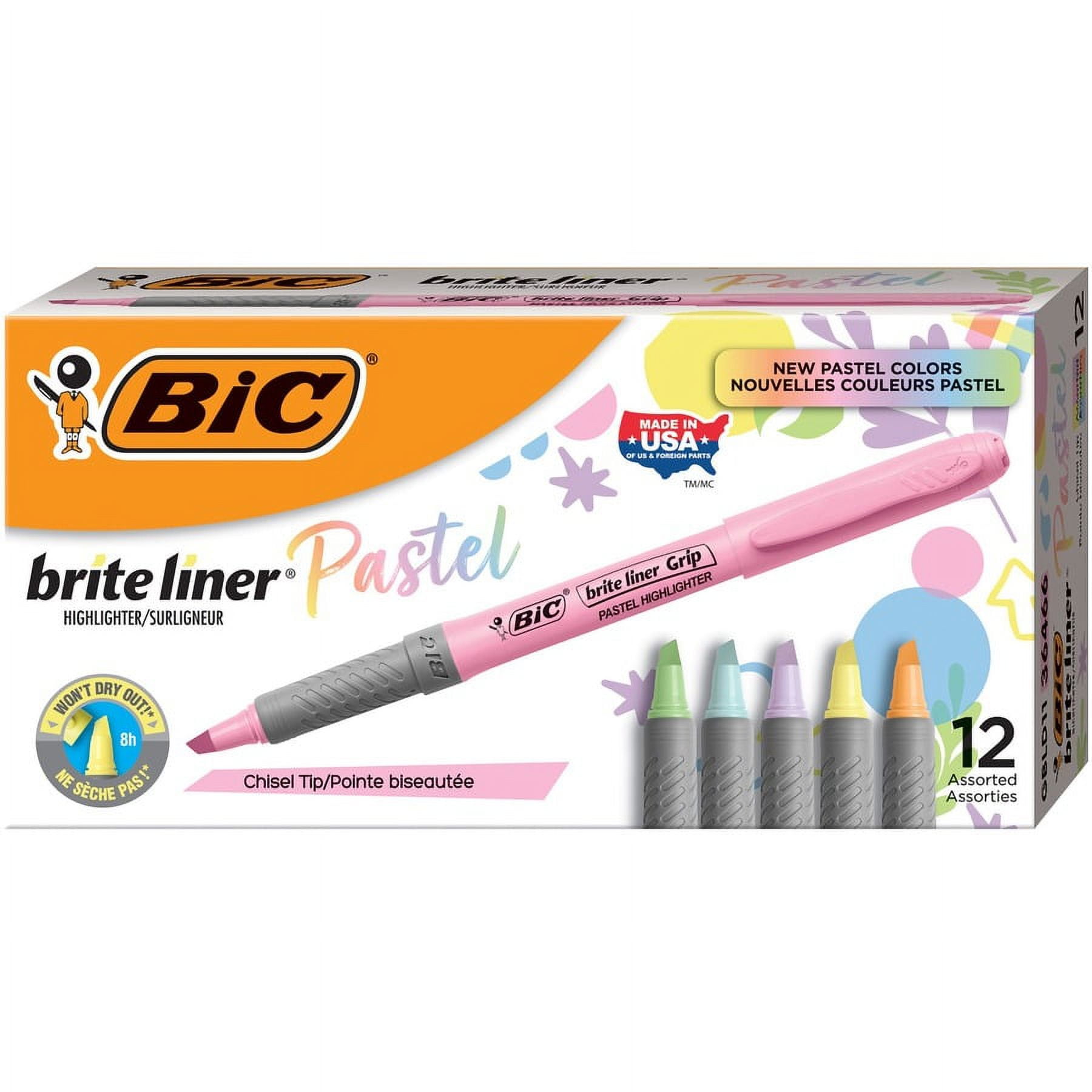 BIC Brite Liner Grip Pastel Highlighters - Chisel Marker Point Style ...