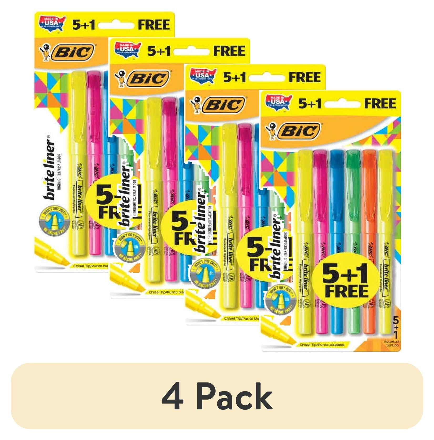 (4 pack) BIC Brite Liner Highlighters, Assorted Fluorescent Colors, 5 ...