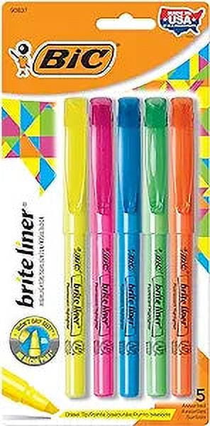 UPro BIC Brite Liner Highlighters, Chisel Tip, Assorted Colors, 5-Count ...