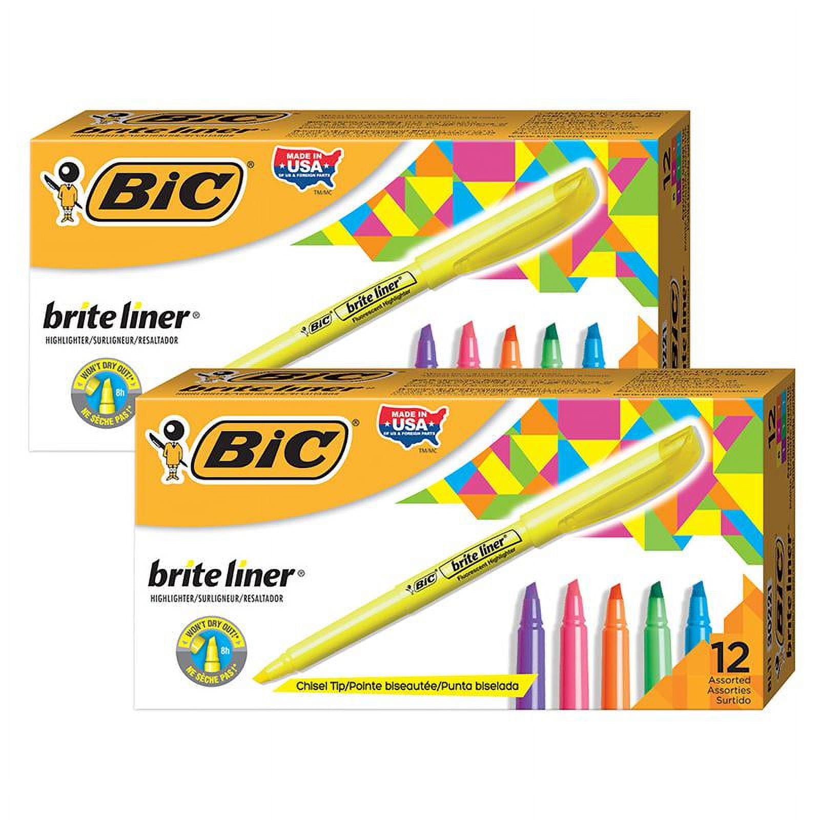 BIC Brite Liner Highlighters, Chisel Tip, Assorted Colors, 12 Count, 2 ...