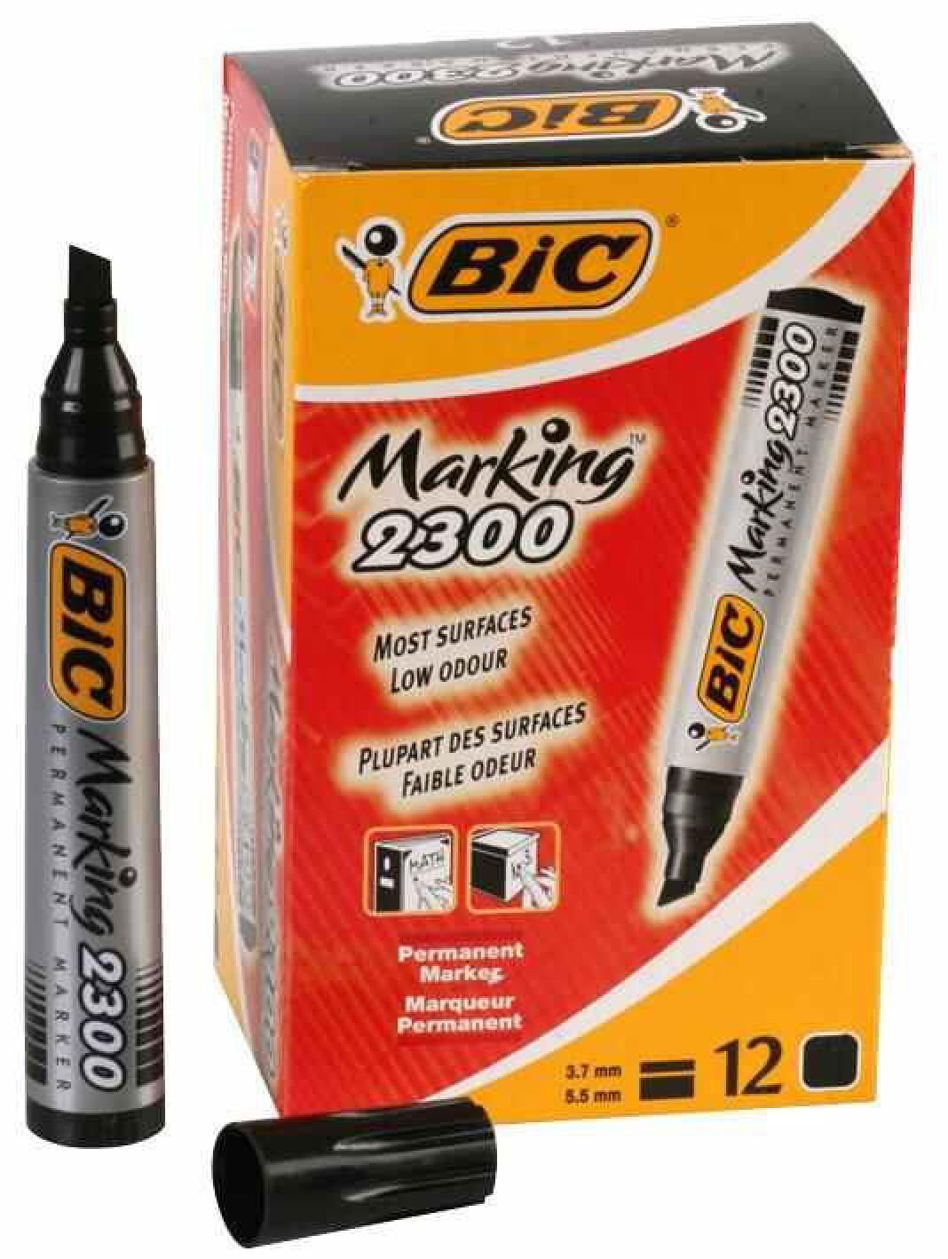 BIC - Chisel Tip Marking 2300 Permanent Marker Pens - Pack of 12 (Black ...