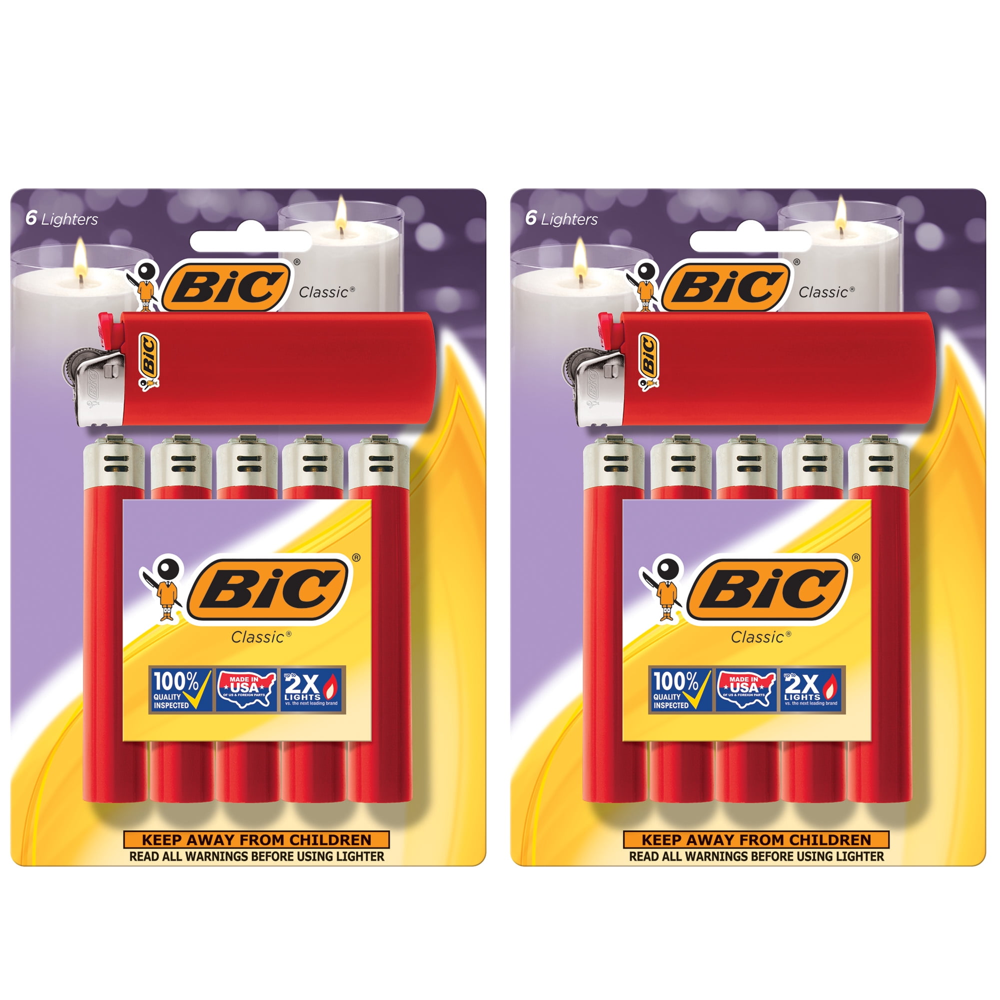 BIC Classic Lighters, Red, 12-Pack, Safe and Reliable Pocket Lighters ...