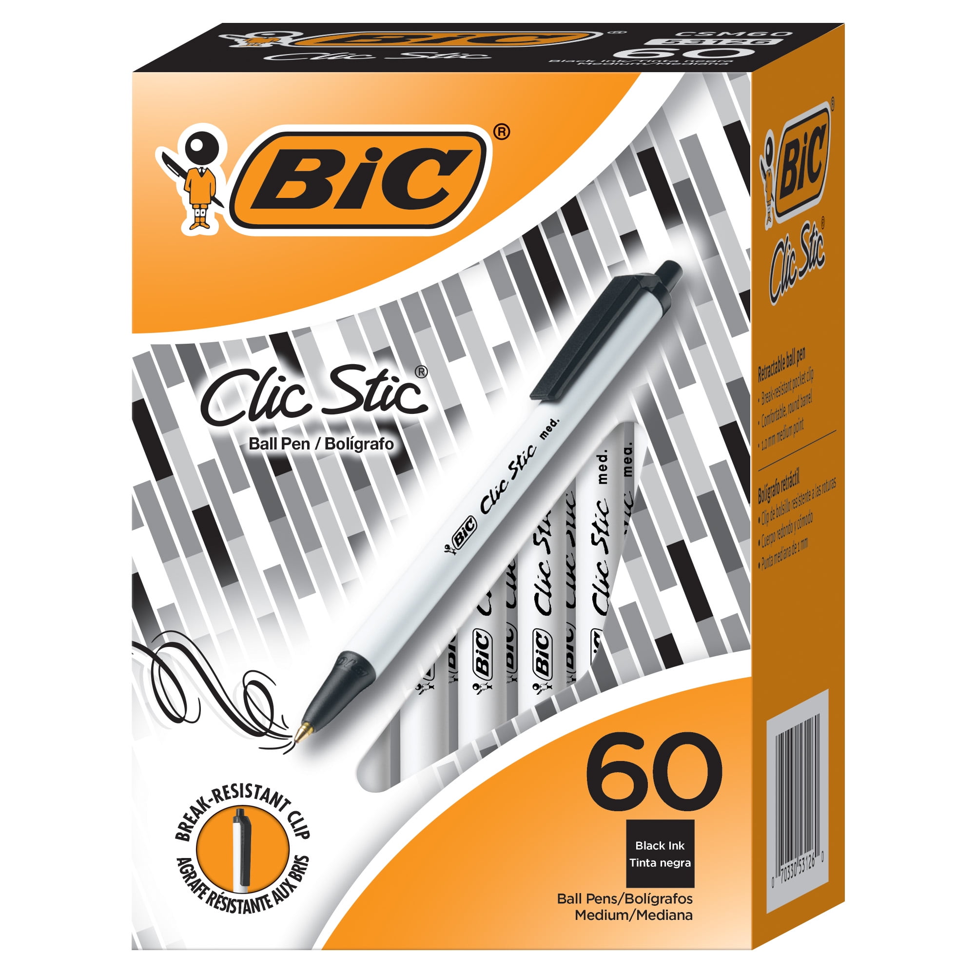 BIC Comfort Clic Stic Retractable Ball Pen, Medium Point, Black Ink ...