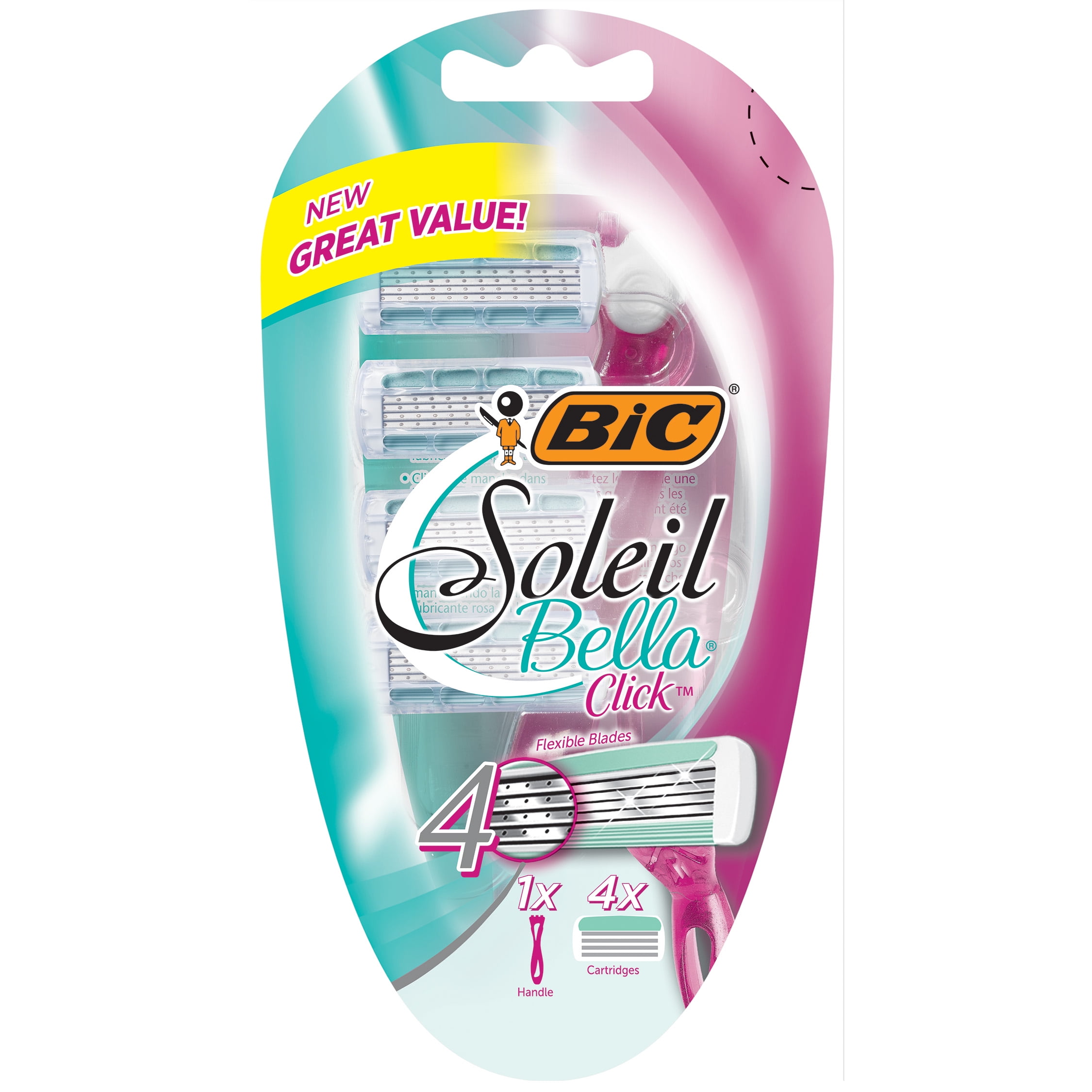 BIC Click 4 Soleil Women's Disposable Razors, 4 Blades, 1 Handle + 4 ...