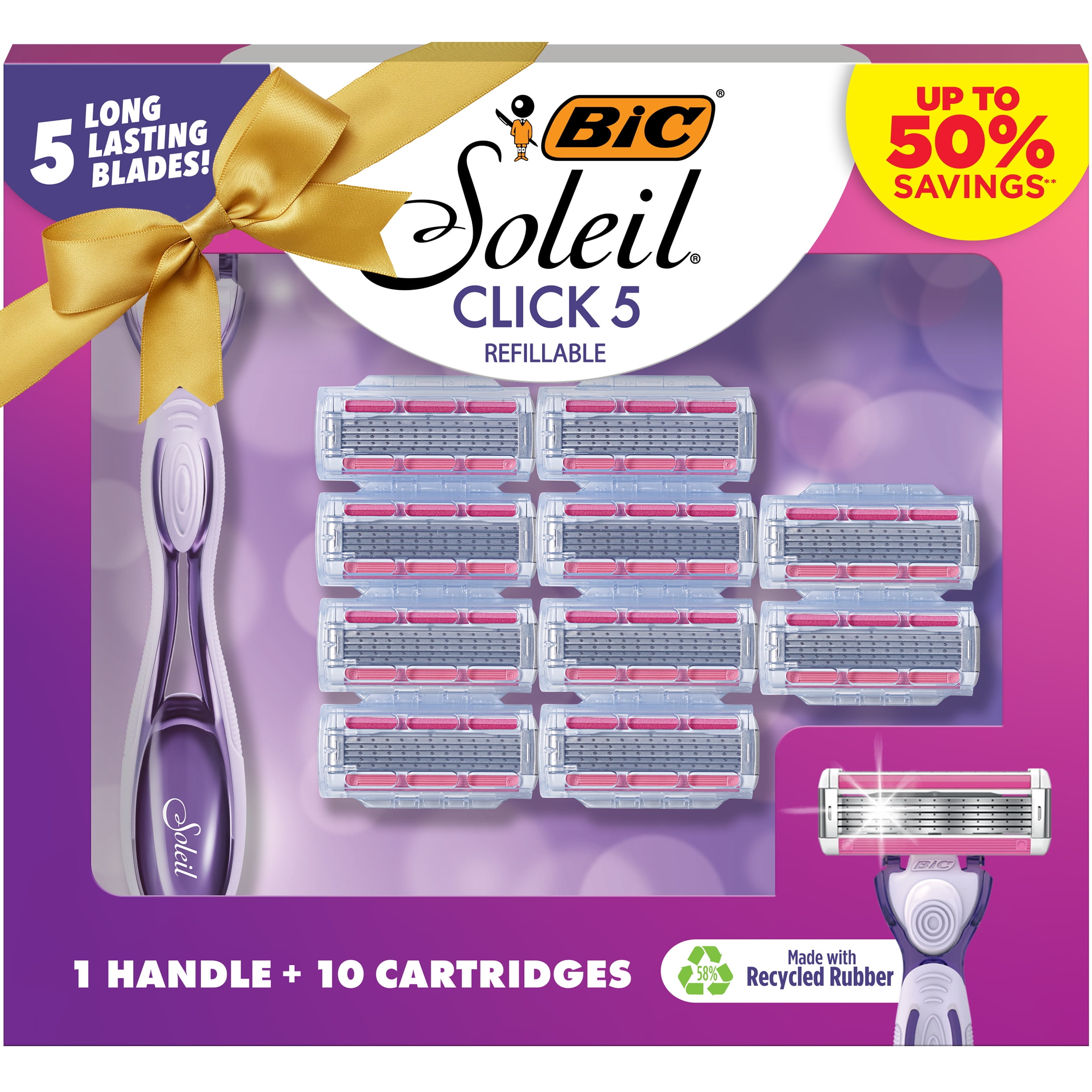 BIC Click 5 Soleil Women's Disposable Razors, 1 Purple Handle & 10 Pink ...