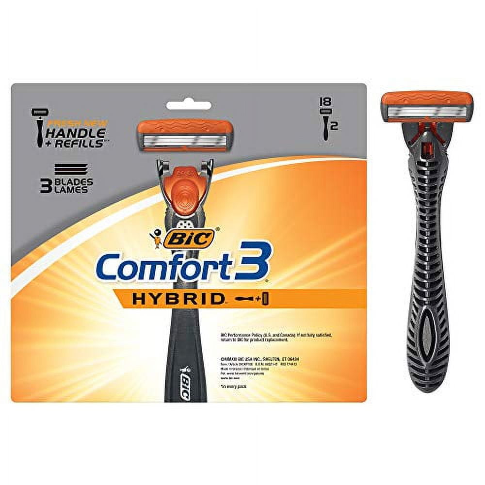 BIC Comfort 3 Hybrid Disposable Men's Razor: 3-Blade, 2 Handles, 18 ...