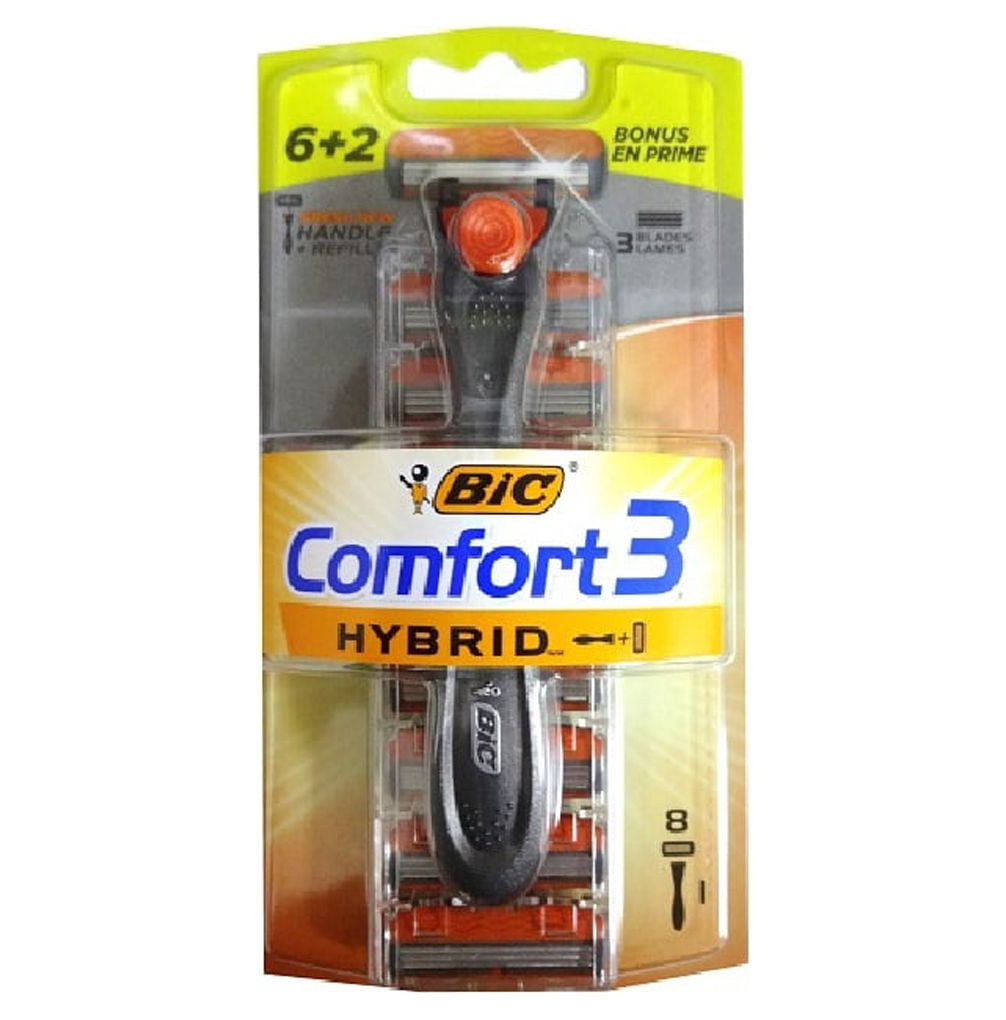 BIC Comfort 3 Hybrid Men's Disposable Razor Refill with Handle, 8 Pack ...