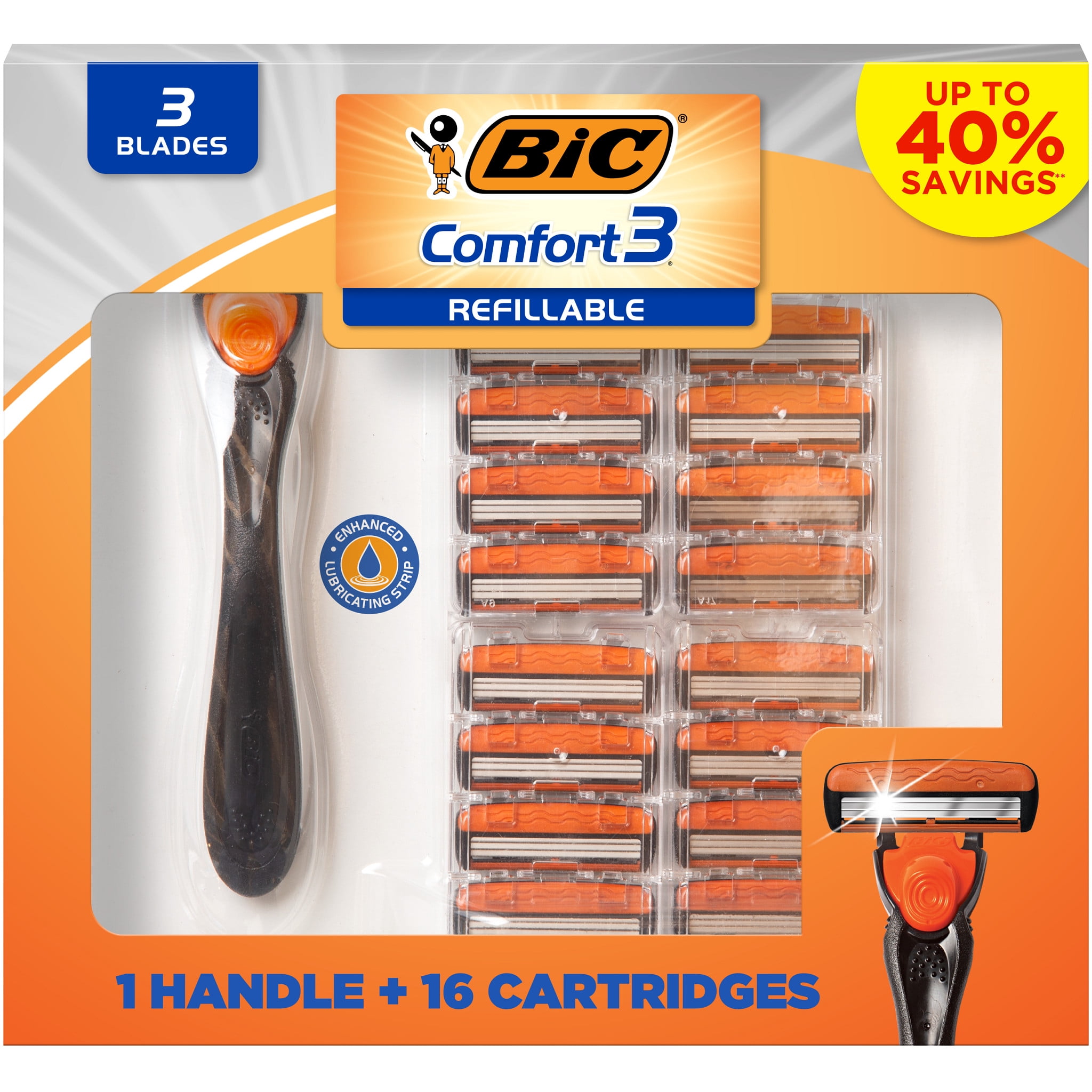 BIC Comfort 3 Hybrid Men's Shaving Kit: Refillable Disposable Razors, 1 ...
