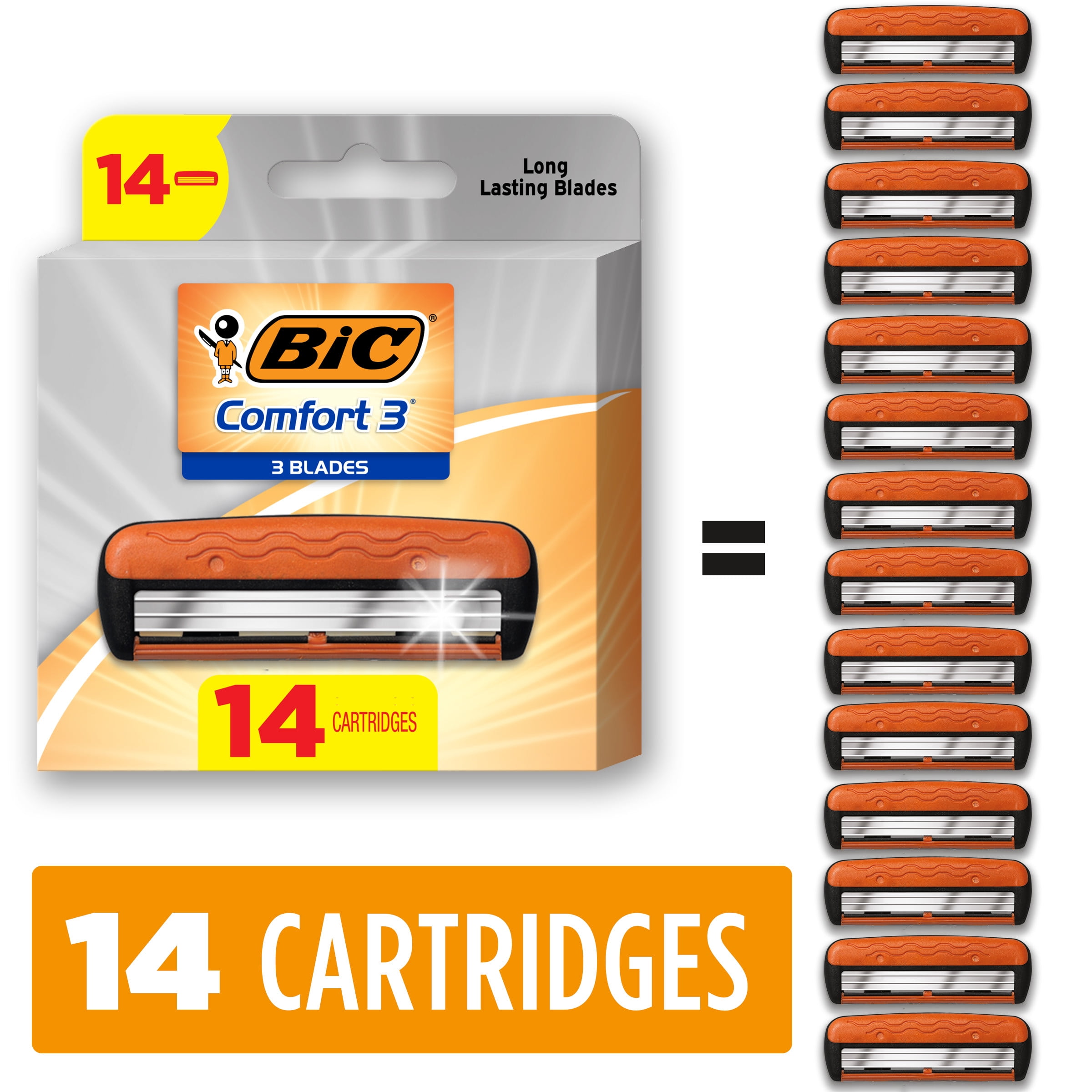 BIC Comfort 3 Refillable Refill Razor Cartridges, 3 Blades, 14 Razor ...