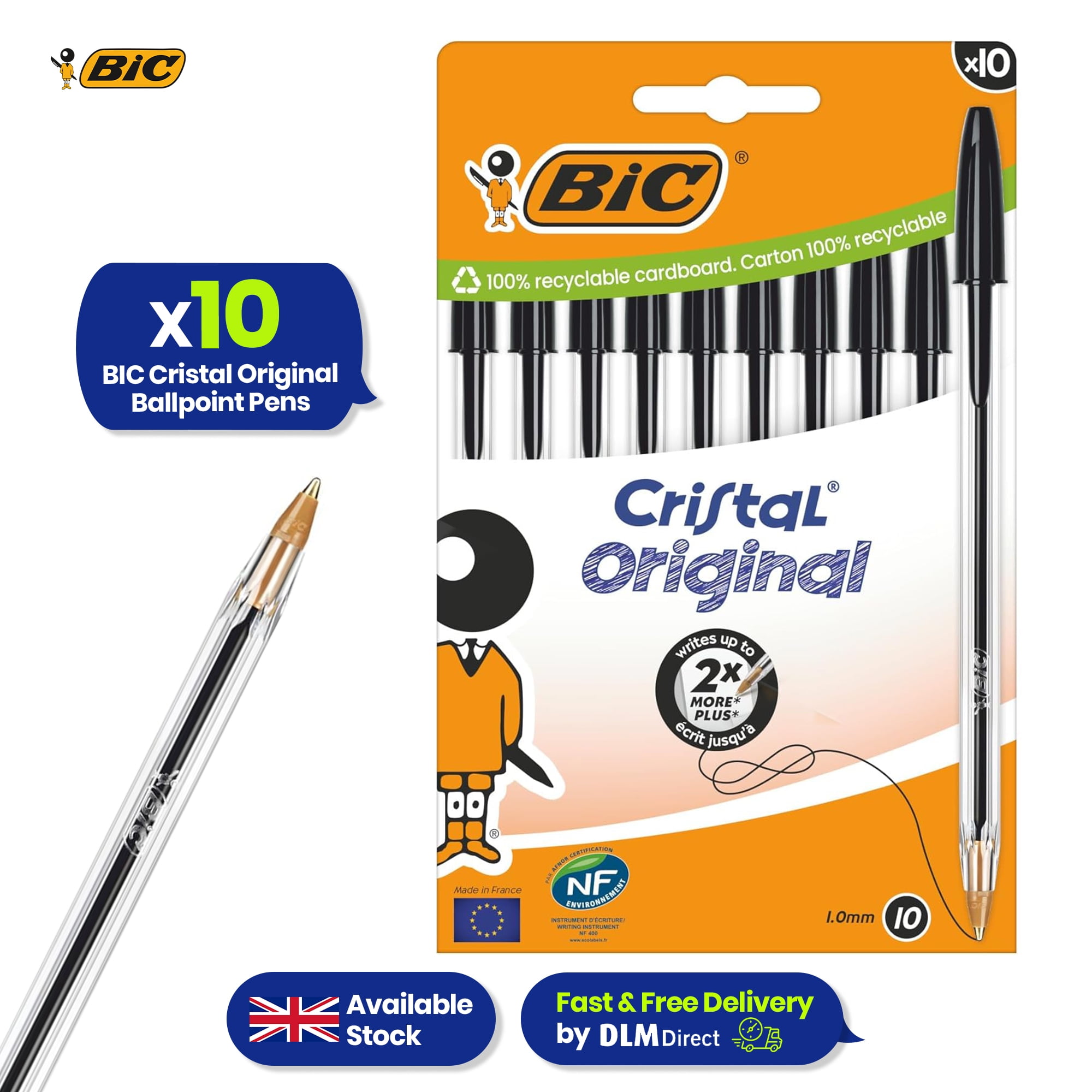 BIC Cristal Ballpoint Pens 10 Pack Black 1.0mm Medium Tip Smooth ...