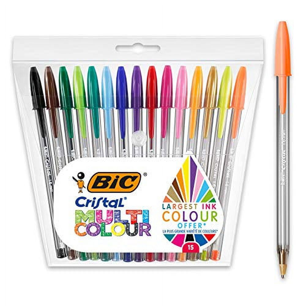 BIC Cristal Multicolor Ballpoint Pens In with Wide Tip, 1.6 mm, Multicolor Ink, 15 Count ...