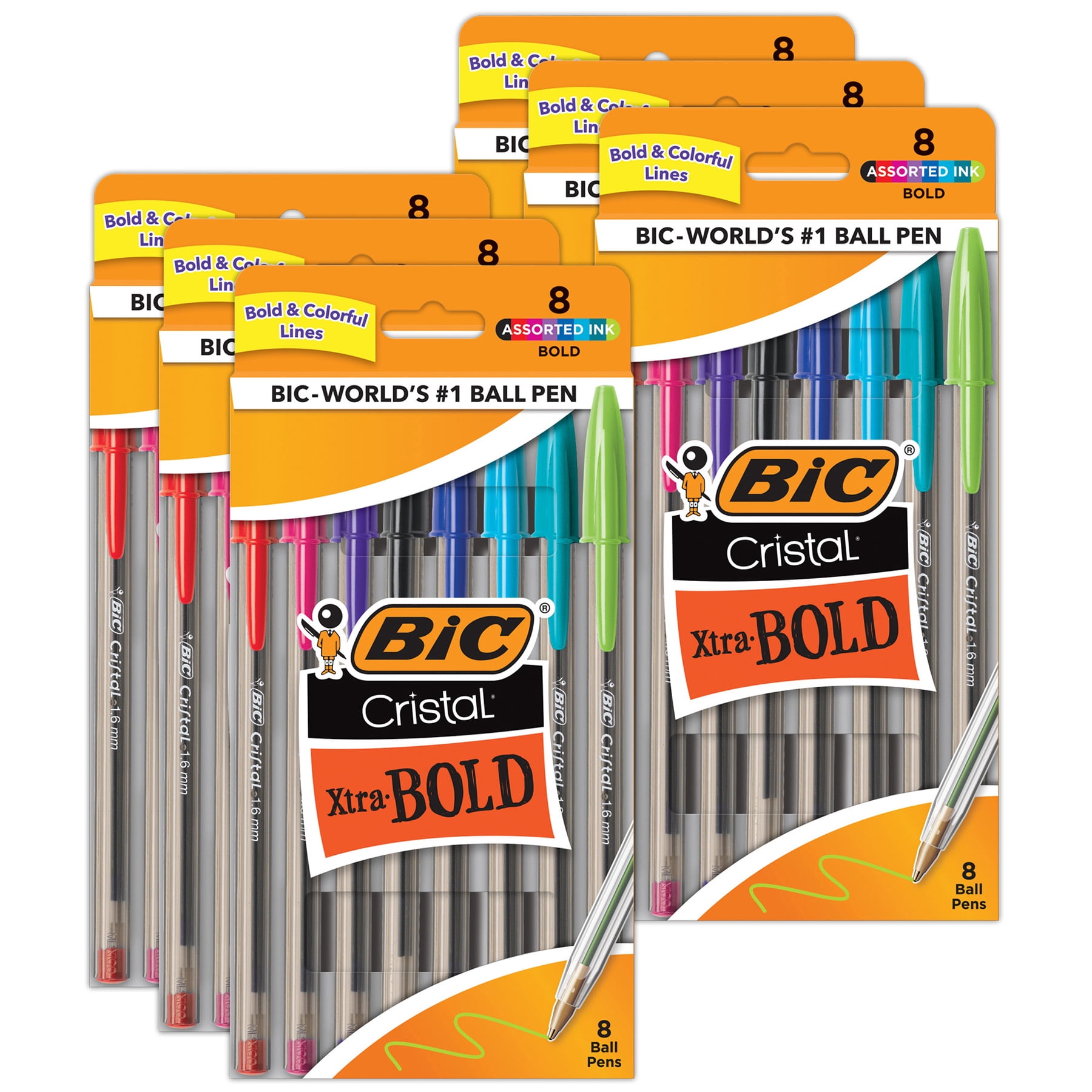 BIC Cristal Xtra Bold Fashion Bold Point (1.6mm) 8 Per Pack, 6 Packs ...