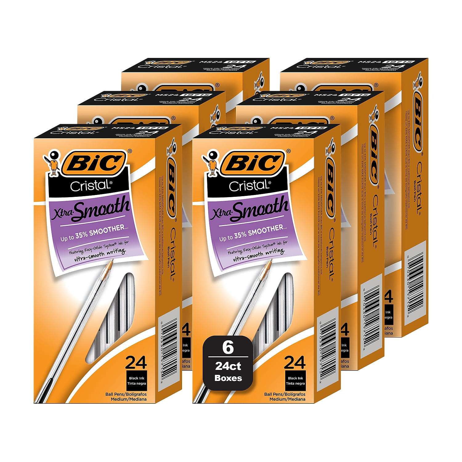 BIC Cristal Xtra Smooth Ballpoint Pen Medium Point Black Ink 24/Box 6 Boxes/Pack (MS144E-BLK ...