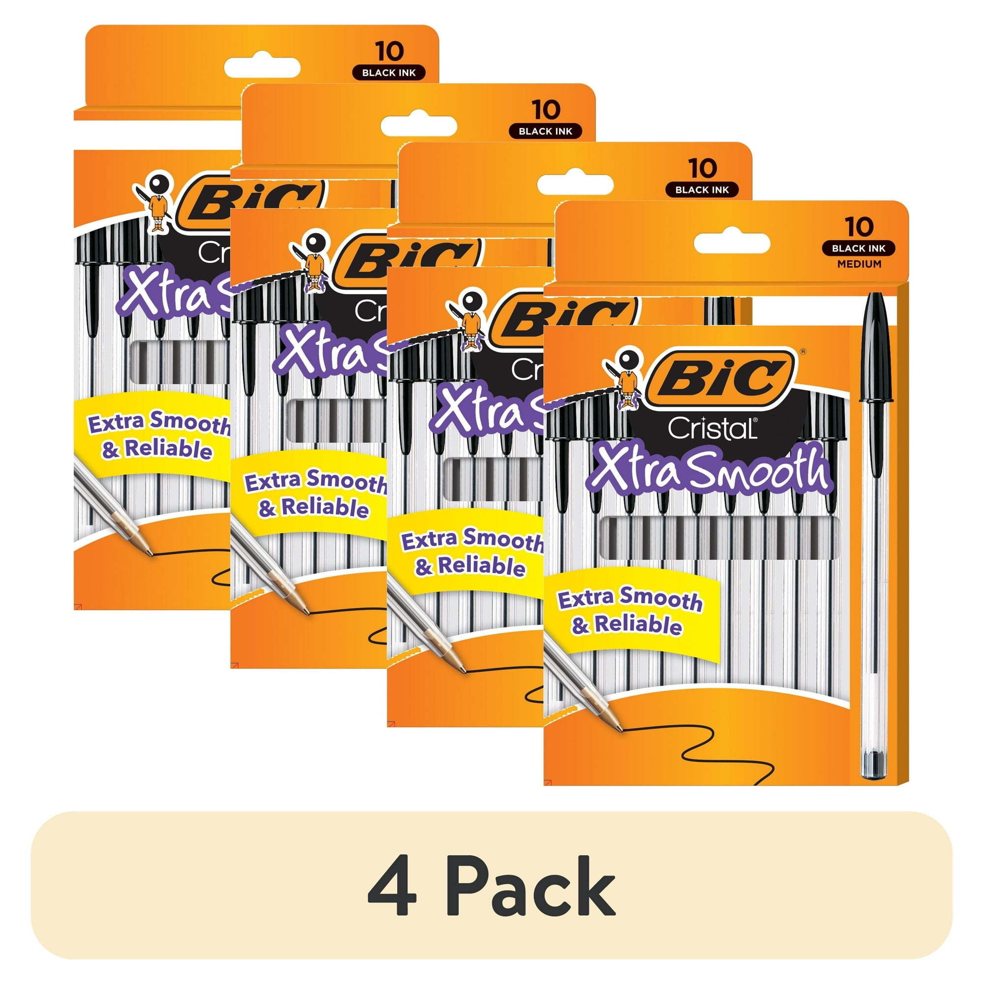 (4 pack) BIC Cristal Xtra Smooth Black Ballpoint Pens, Medium Point (1 ...