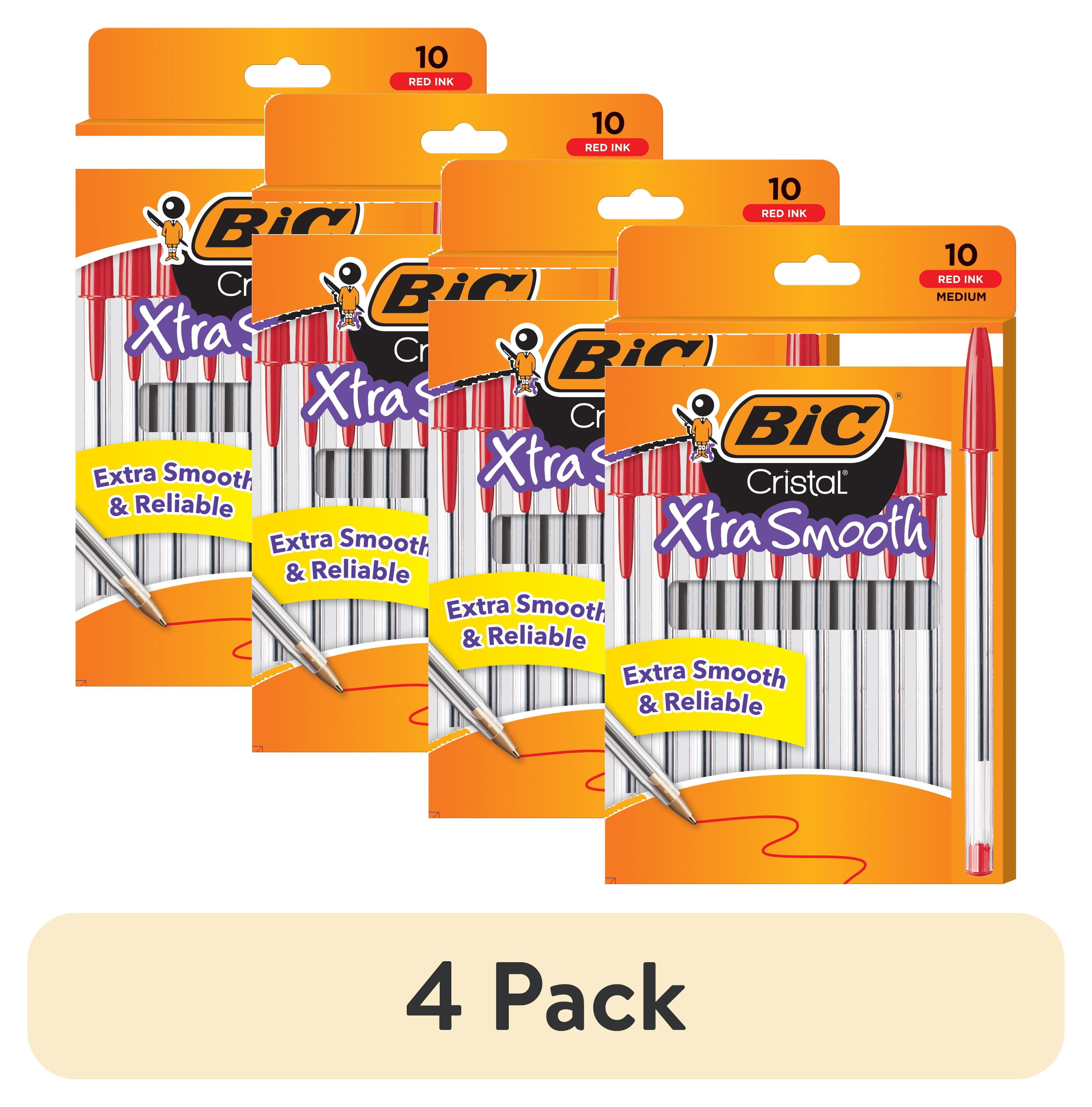 (4 pack) BIC Cristal Xtra Smooth Ballpoint Stick Pens, Medium Point (1.0 mm), Red Ink, Pack of ...