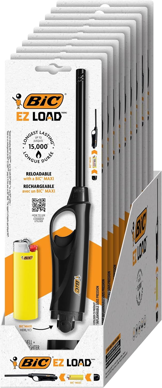BIC EZ Load Lighter, Reloadable Multi Purpose Lighter, Pack with 10 EZ Load Long Lighter Shell ...