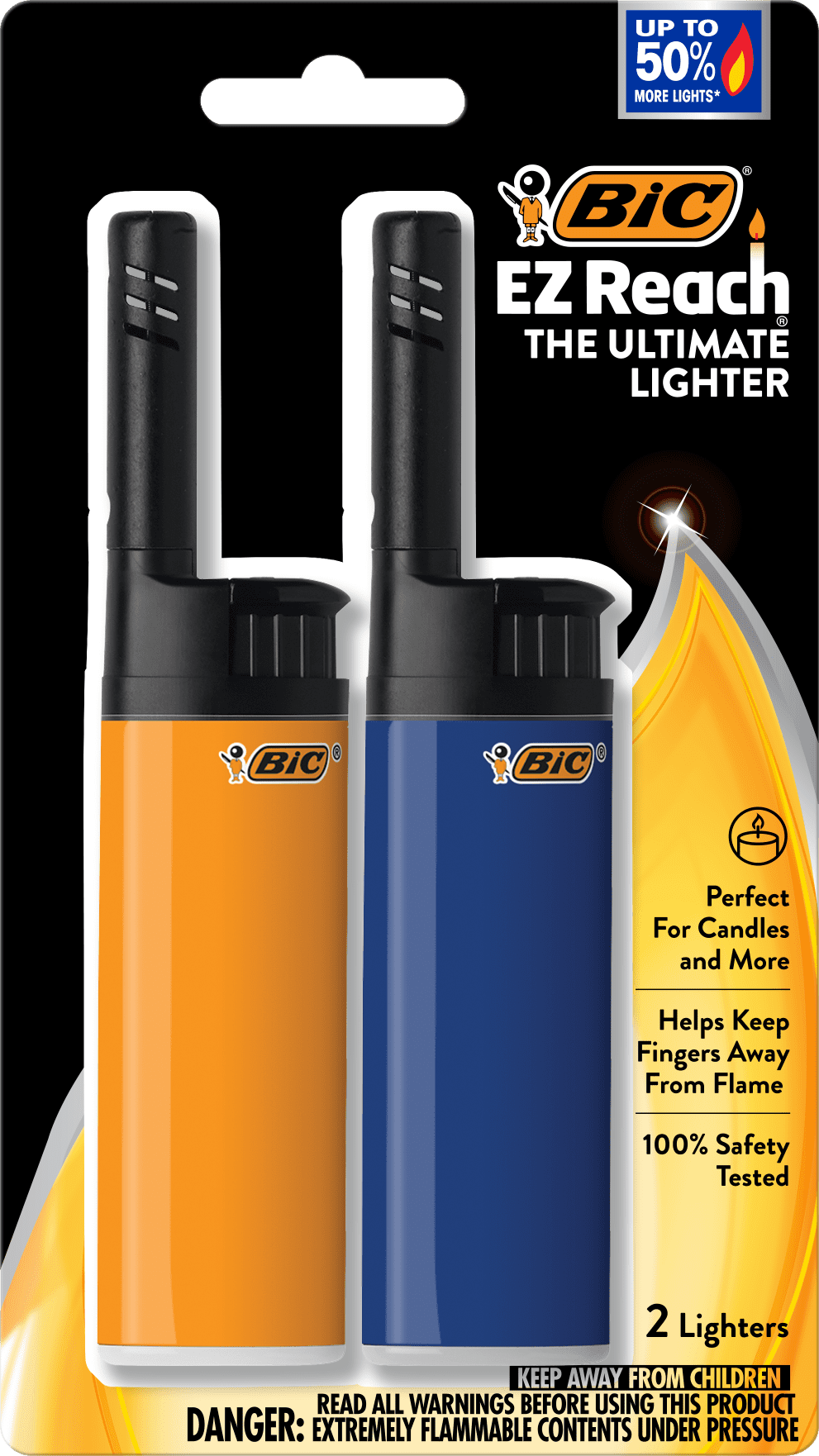 BIC EZ Reach Multipurpose Lighter, Classic Assorted Colors, 2 Pack ...