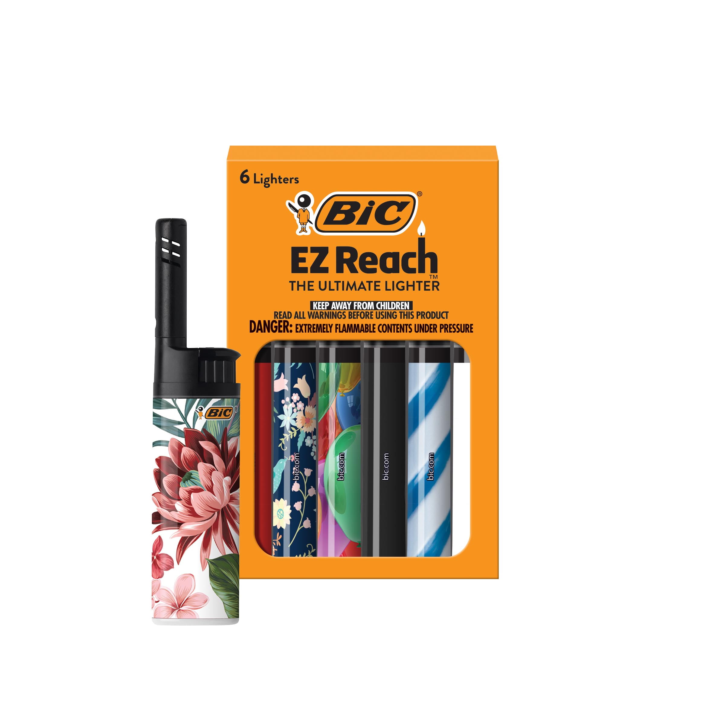 BIC EZ Reach Lighter, Favorites Series, 6 Pack (Assortment of Designs ...