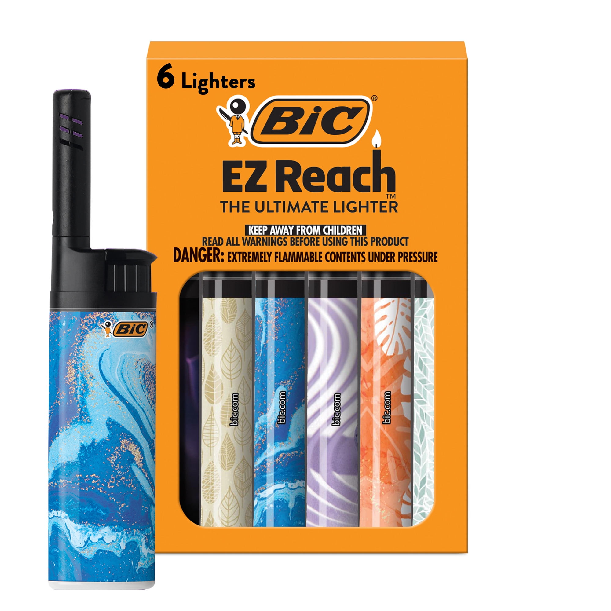 BIC EZ Reach Lighter, Home Décor Design, Long-Lasting, 6 Pack ...