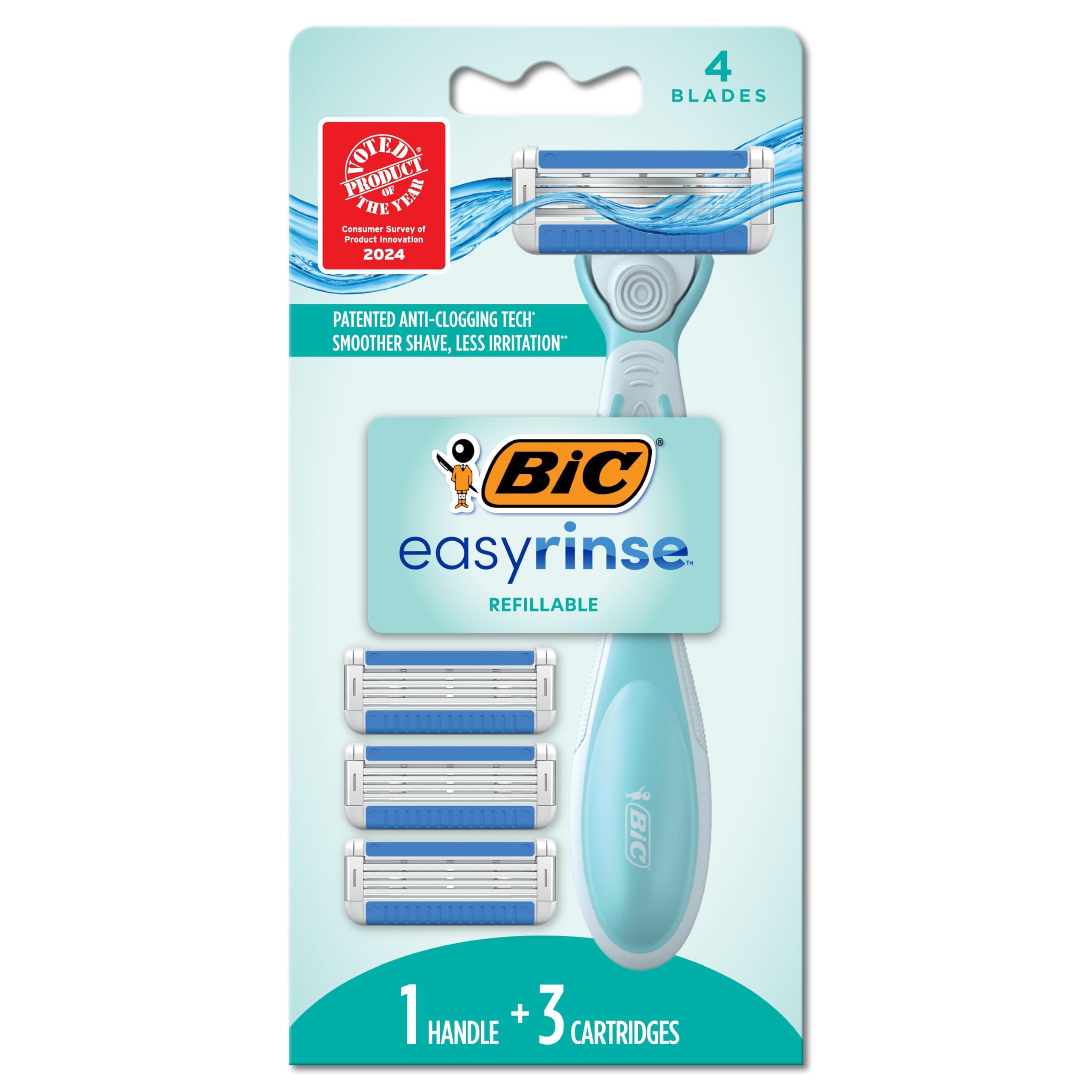 BIC EasyRinse Anti-Clogging, Refillable Women's Razors With 4 Blades, 1 ...