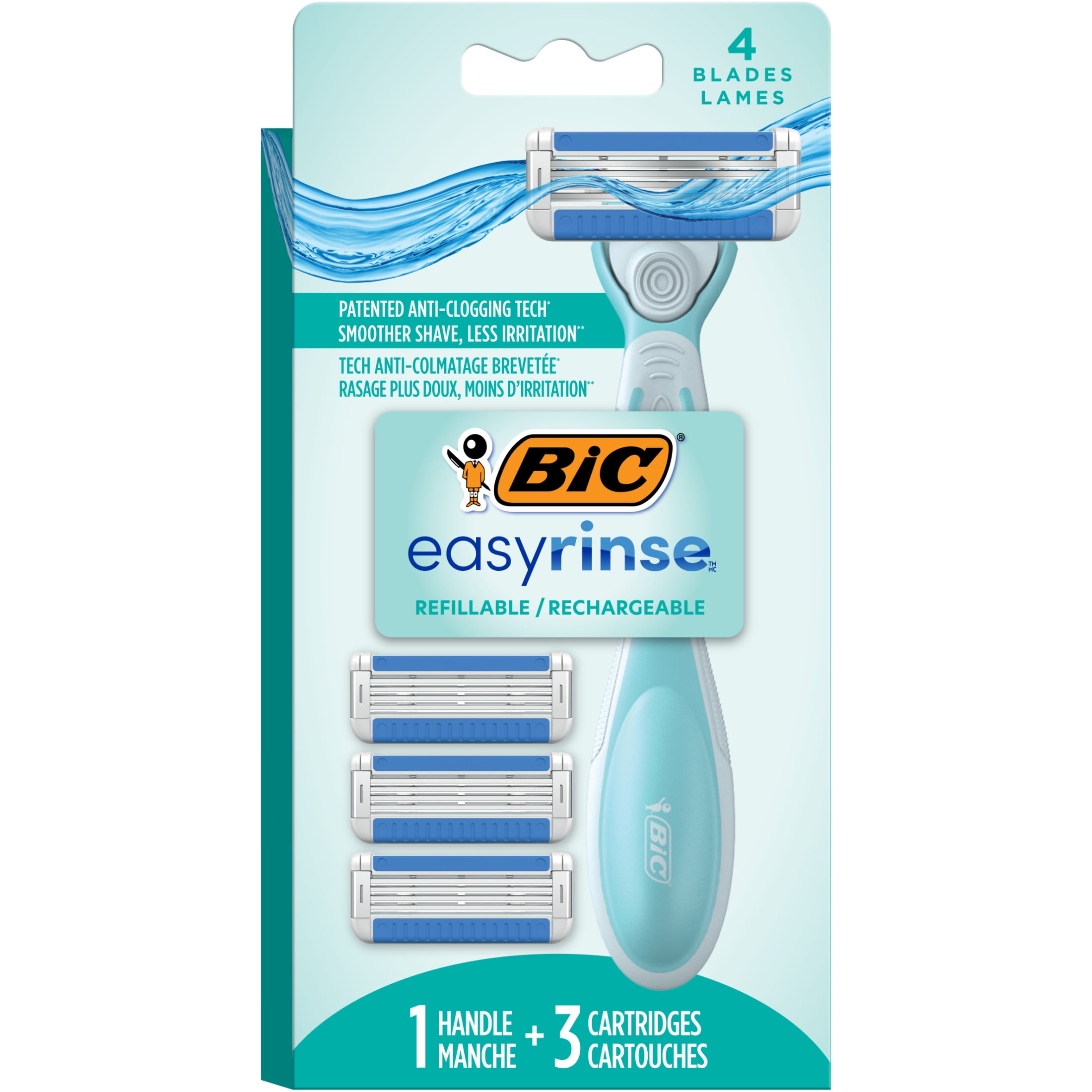BIC EasyRinse AntiClogging Women's Razors, Refillable, 4-Blade, 1 Razor ...