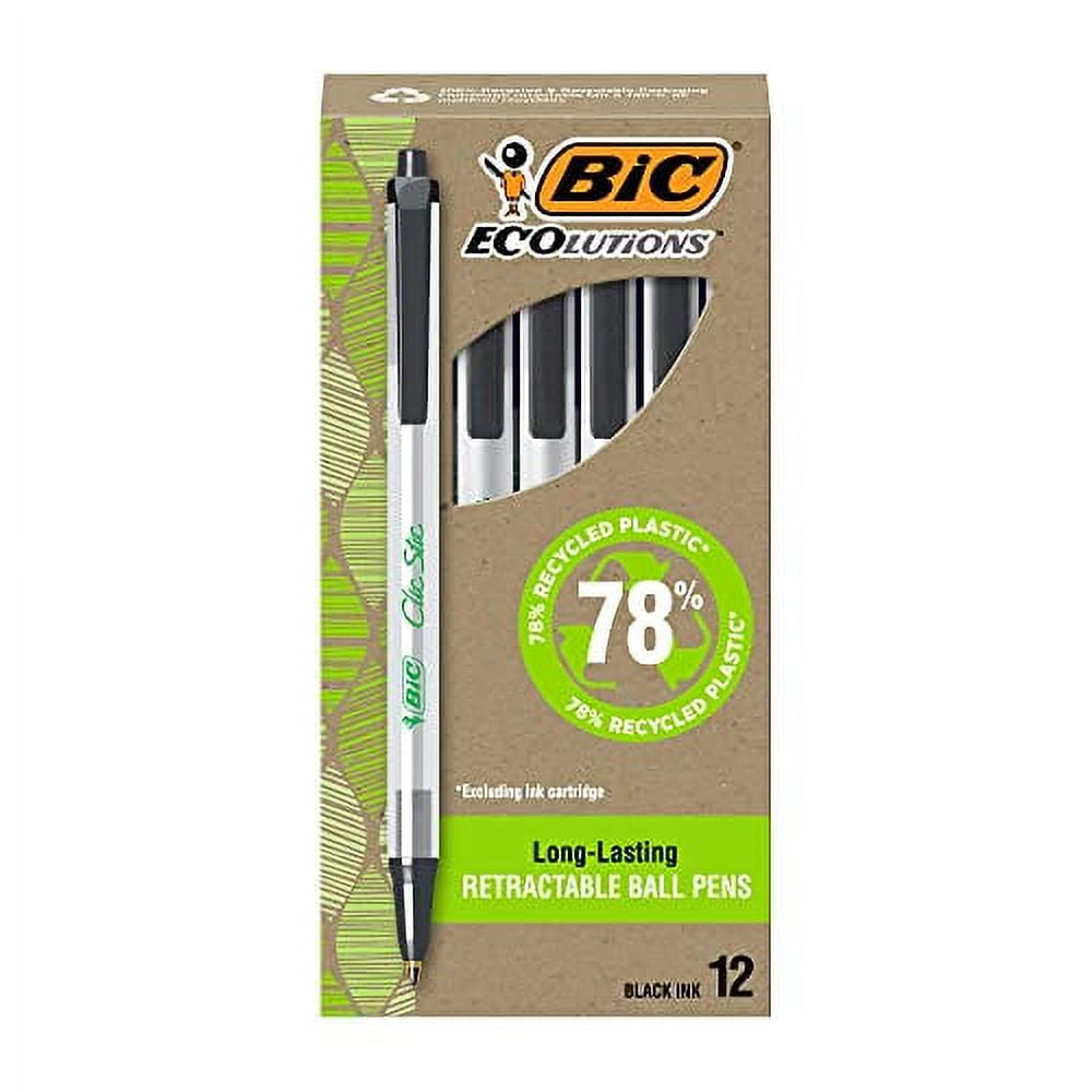 BIC Ecolutions Clic Stic Black Ballpoint Pens, Medium Point (1.0mm), 12-Count Pack, Retractable ...