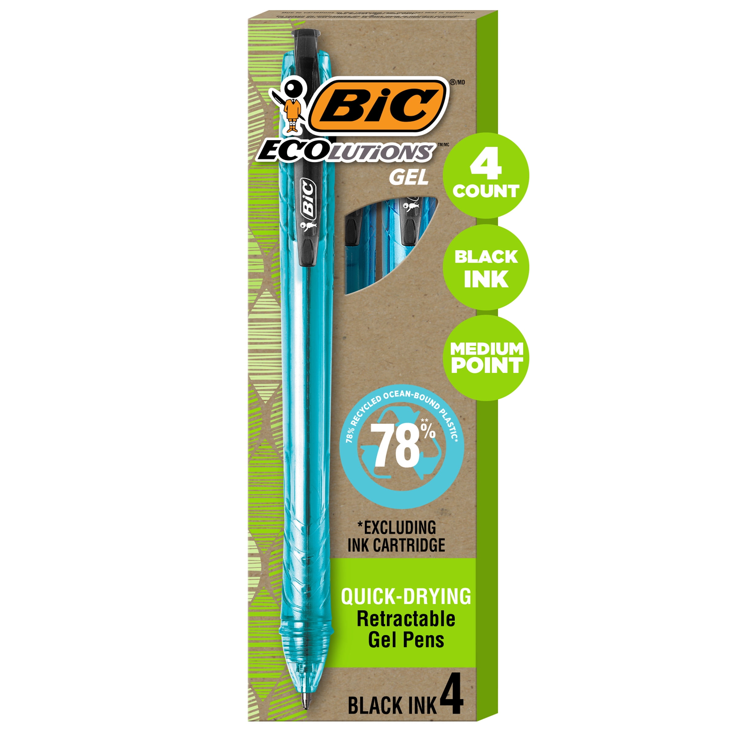 BIC Ecolutions Ocean-Bound Plastic Gel Pens, Medium Point (1.0mm ...