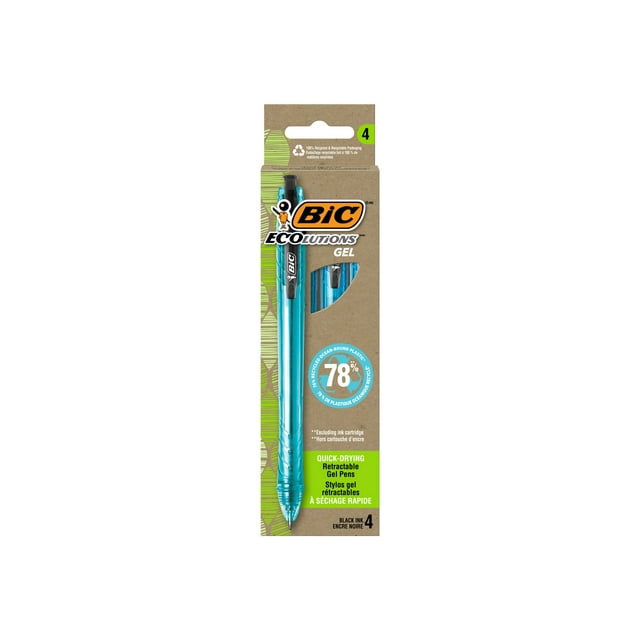 BIC Ecolutions Ocean-Bound Plastic Gel Pens, Medium Point, 1.0mm, Black ...