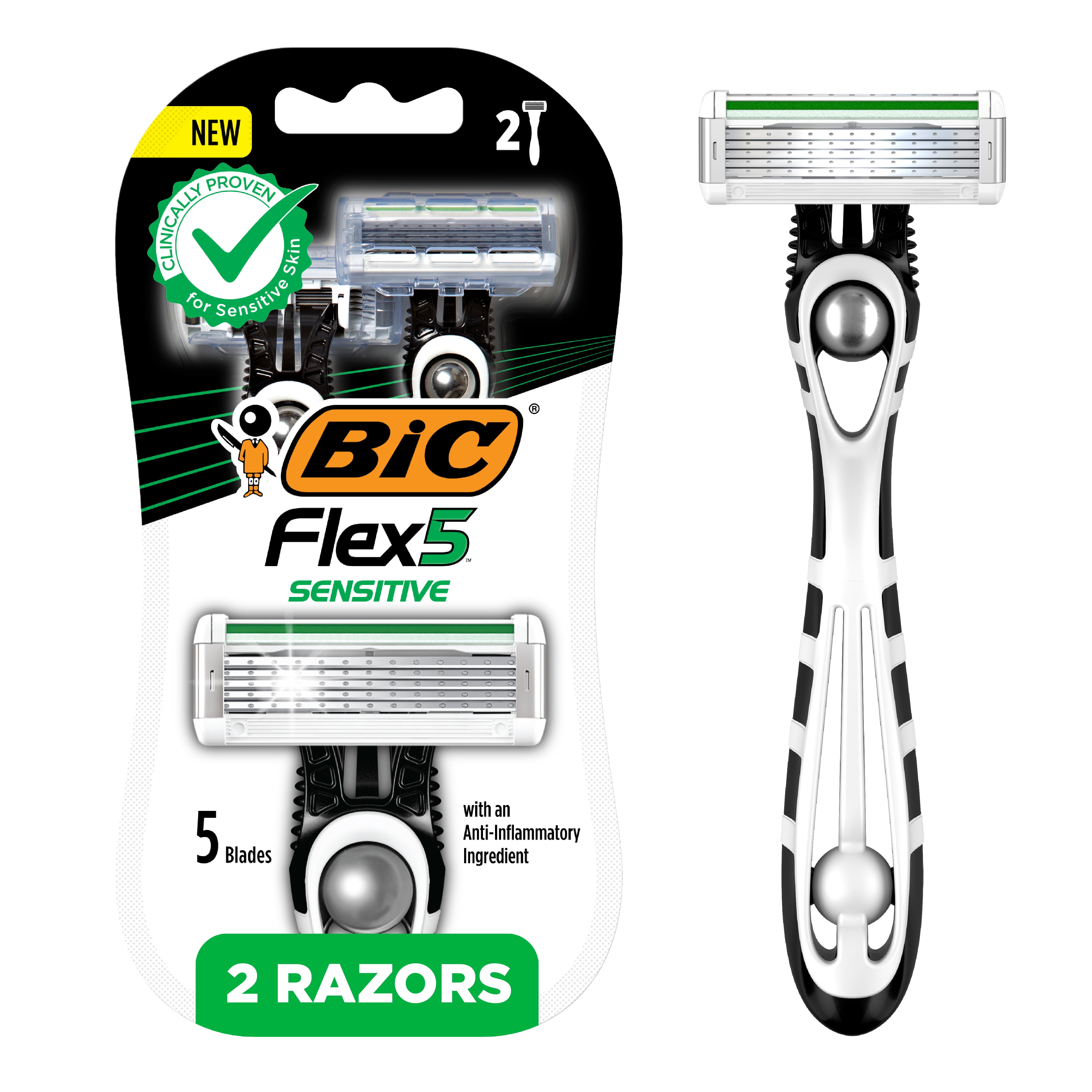 BIC Flex 5 Sensitive Disposable Razor, 2-Count Pack of Men's Manual ...