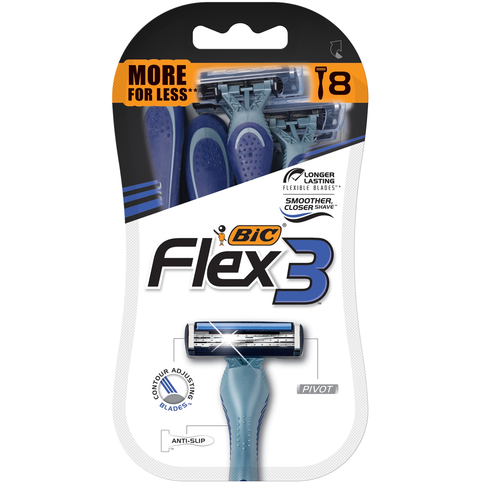 BIC Flex 3 Disposable Razor, 8 Pack, Blue, with Pivoting Head and ...