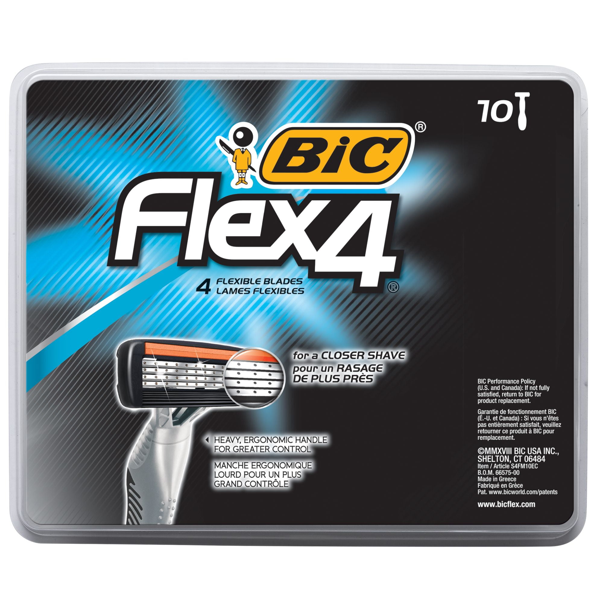 BIC Flex 4 Men’s 4 Blade Disposable Razor, 10 Count for Smooth Shaving ...
