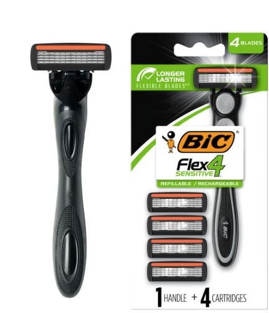BIC Flex 4 Refillable Razors, 4 Blade Razors for Sensitive Skin, 1 ...