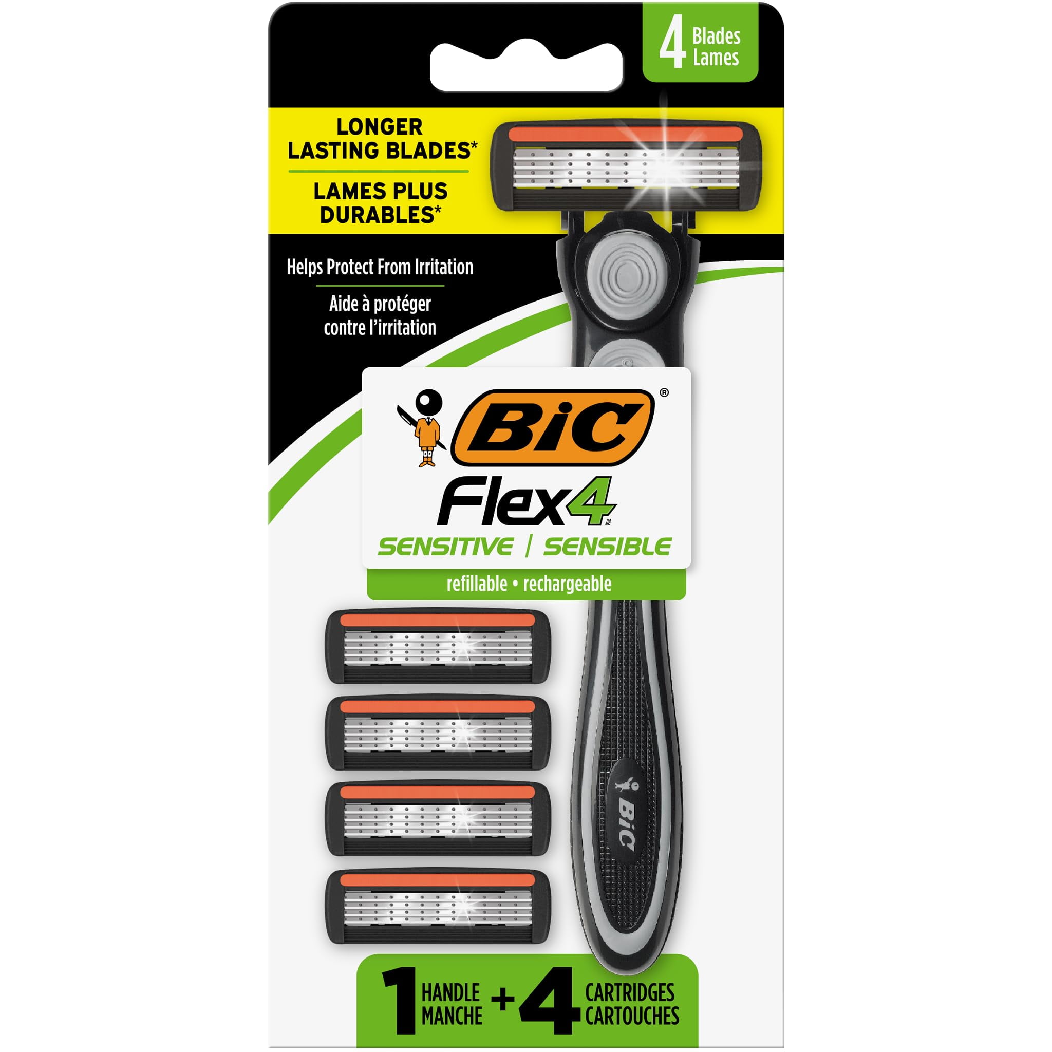 BIC Flex 4 Refillable Razors for Men, Long-Lasting 4 Blade Razors for ...