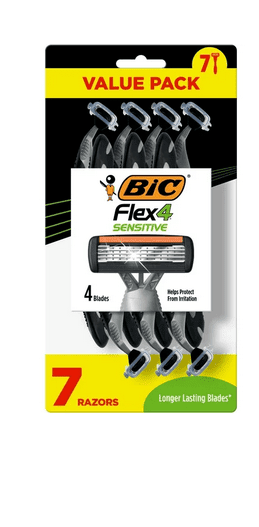 BIC Flex 4 Sensitive Disposable Razors for Men, 7 Piece Manual Shaving ...