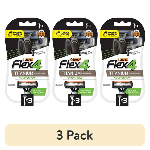(3 pack) BIC Flex 4 Sensitive Men's 4 Blade Manual Shaving Razor, Black ...