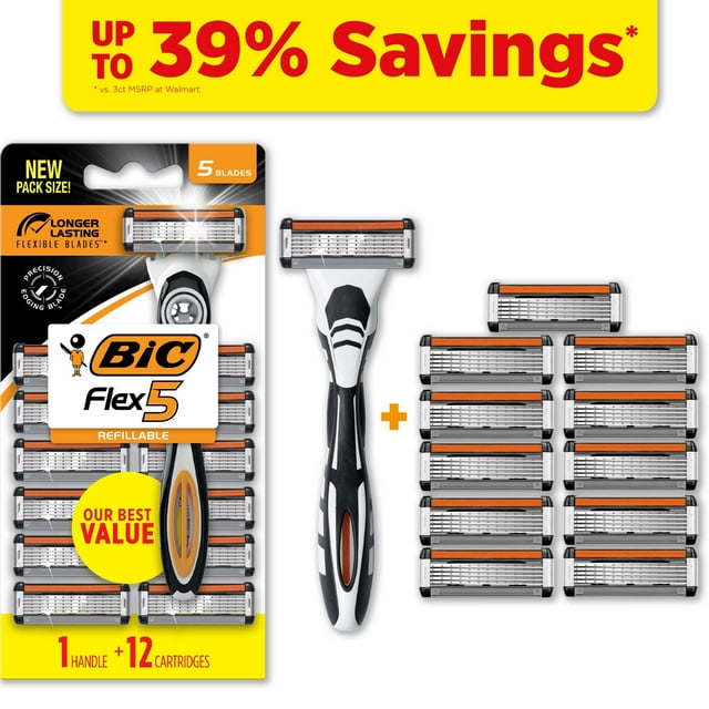 BIC Flex 5 Refillable Razors for Men, Long-Lasting, 5-Blades, 1 Handle ...