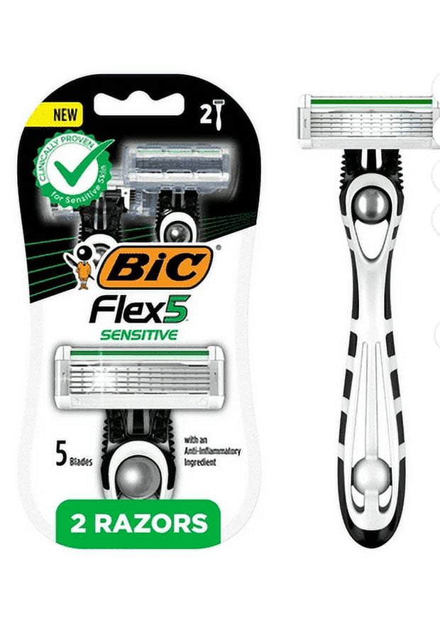 BIC Flex 5 Sensitive Disposable Razor, 2-Count Pack of Men's Manual ...