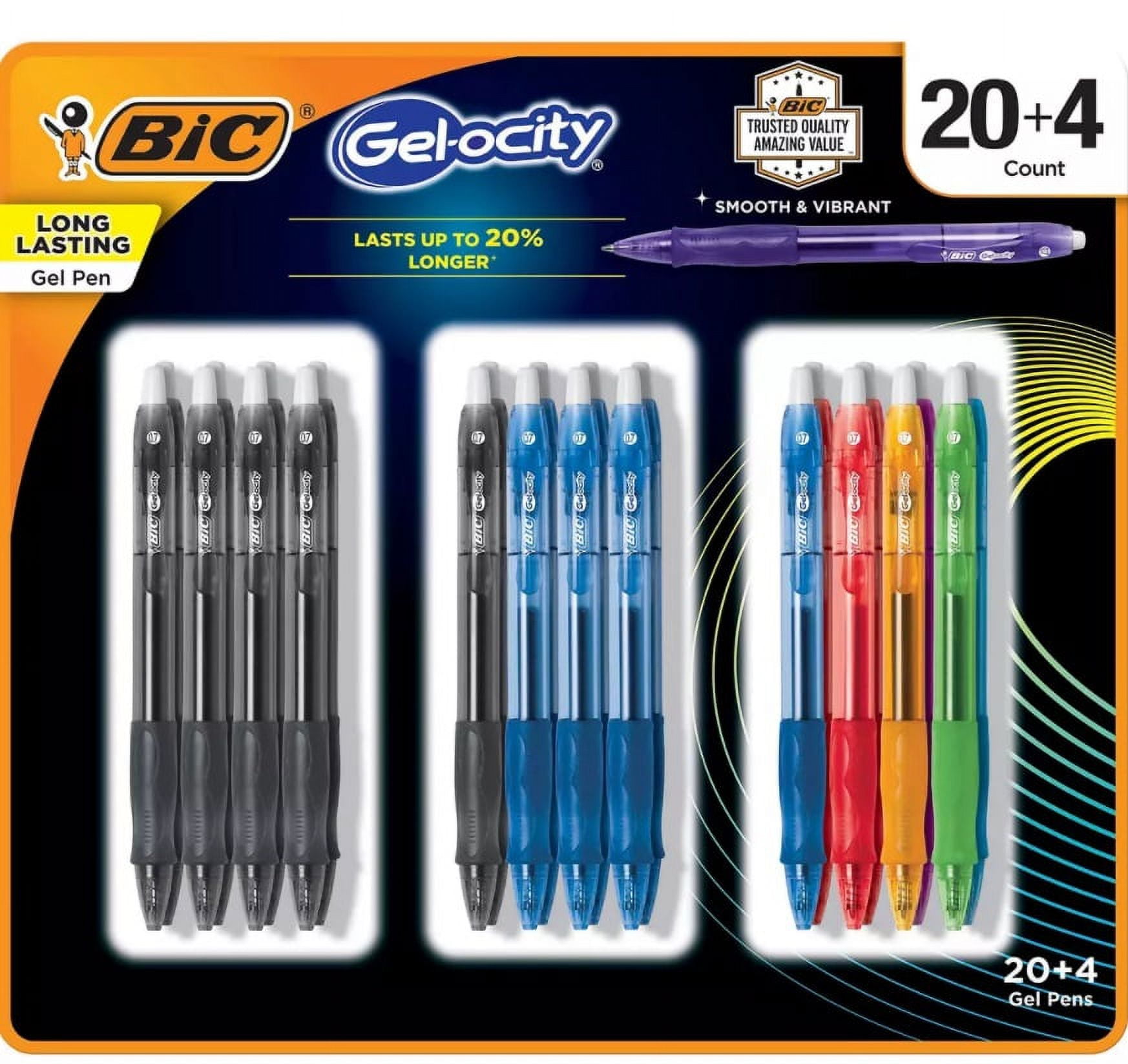 BIC Gel-ocity Gel Pens, Assorted Ink Colors, 07 mm, 24 Count - Walmart.com