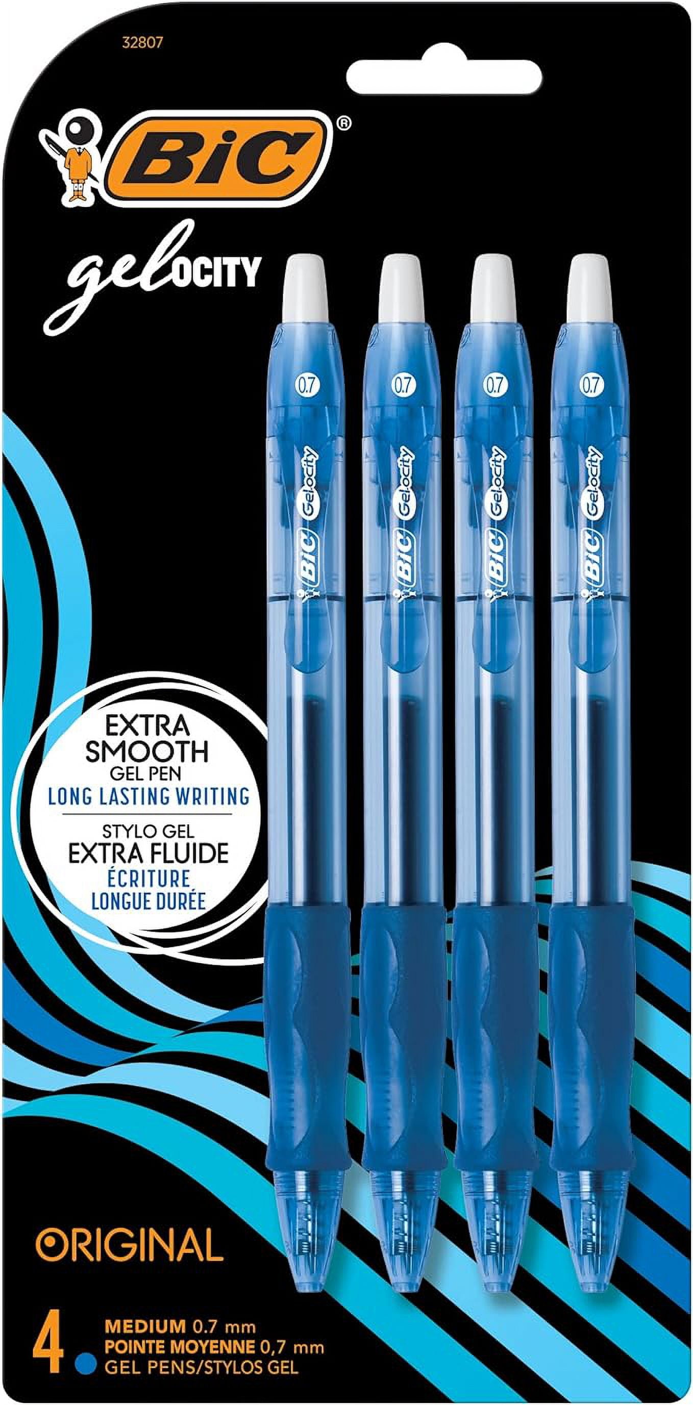 BIC Gel-ocity Original Blue Gel Pens, Medium Point (0.7mm), 4-Count ...