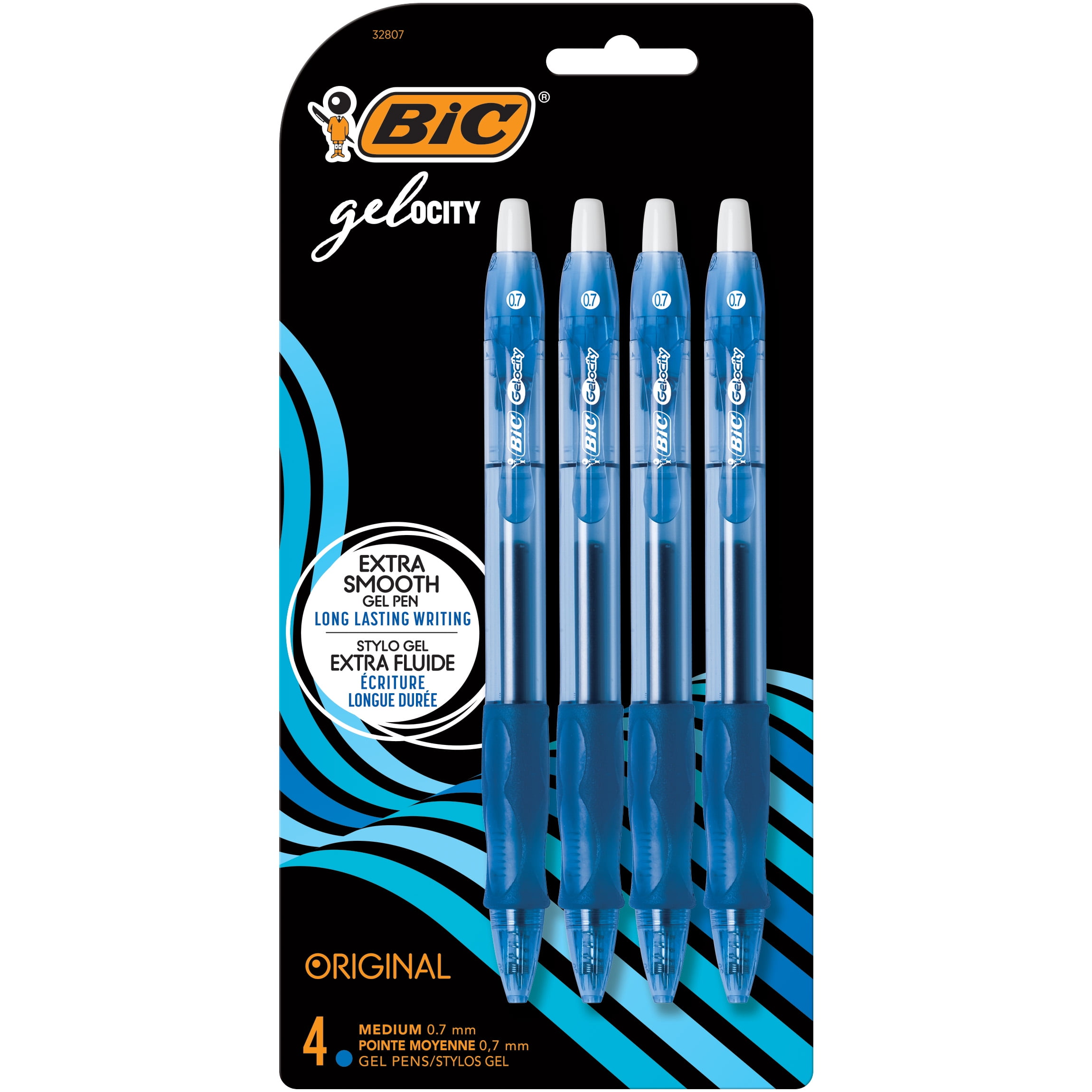 BIC Gel-ocity Original Gel Pen, Medium Point 0.7mm, Blue, 4 Count ...