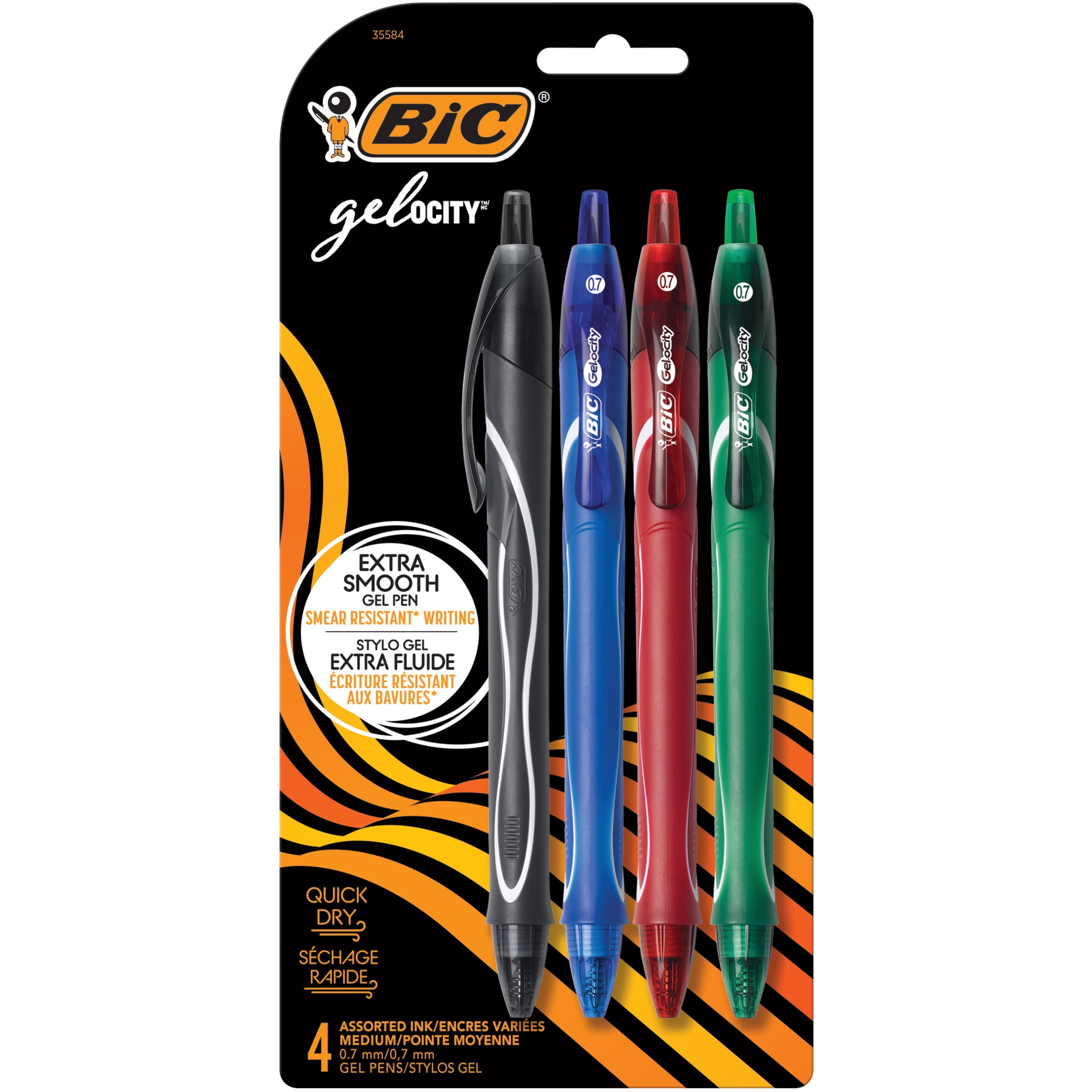 BIC Gel-ocity Quick Dry Assorted Colors Gel Pens, Medium Point (0.7mm ...
