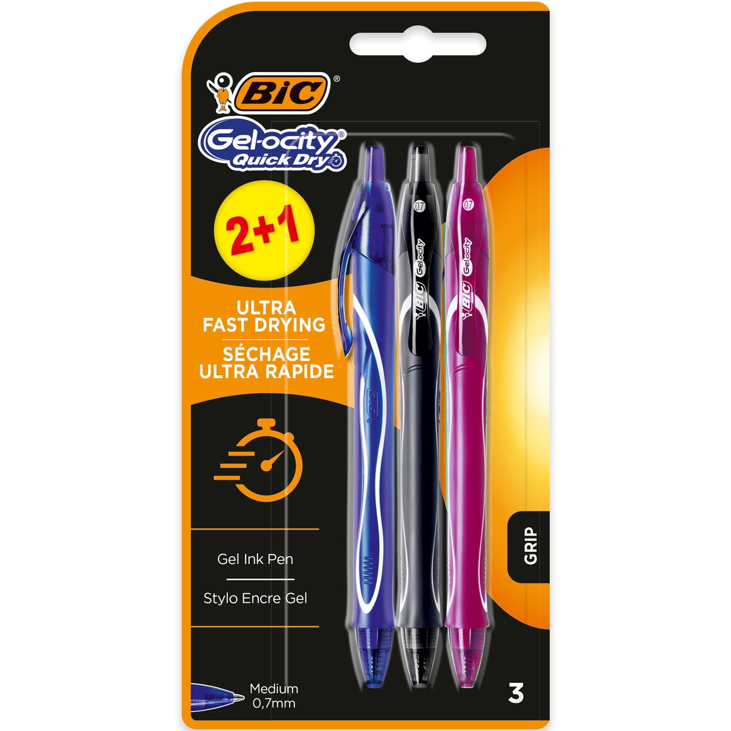 BIC Gel-ocity Quick Dry Gel Ink Rollerball Pens - 0.7mm Nib - Black ...