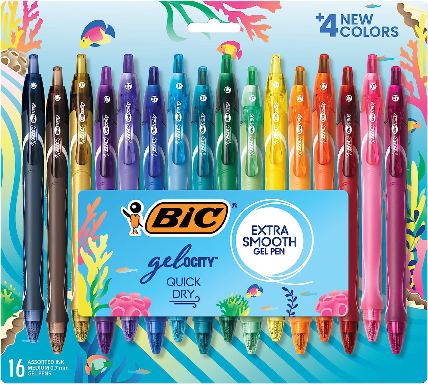 BIC Gel ocity Quick Dry Ocean Themed Gel Pens Medium Point 0 7mm 16 bic-gel-ocity-quick-dry-ocean-themed-gel-pens-medium-point-0-7mm-16