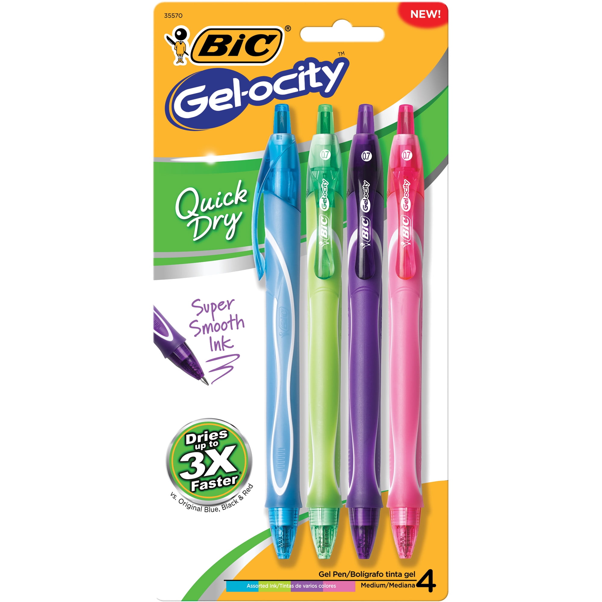 BIC Gel-ocity Quick Dry Retractable Gel Pen, Medium Point, Fashion, 4 ...