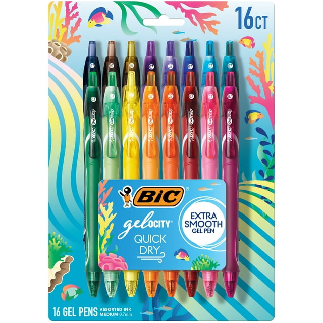 BIC Gelocity Medium Point Quick Dry Gel Pen, 0.7mm, Assorted Colors, 16 ...