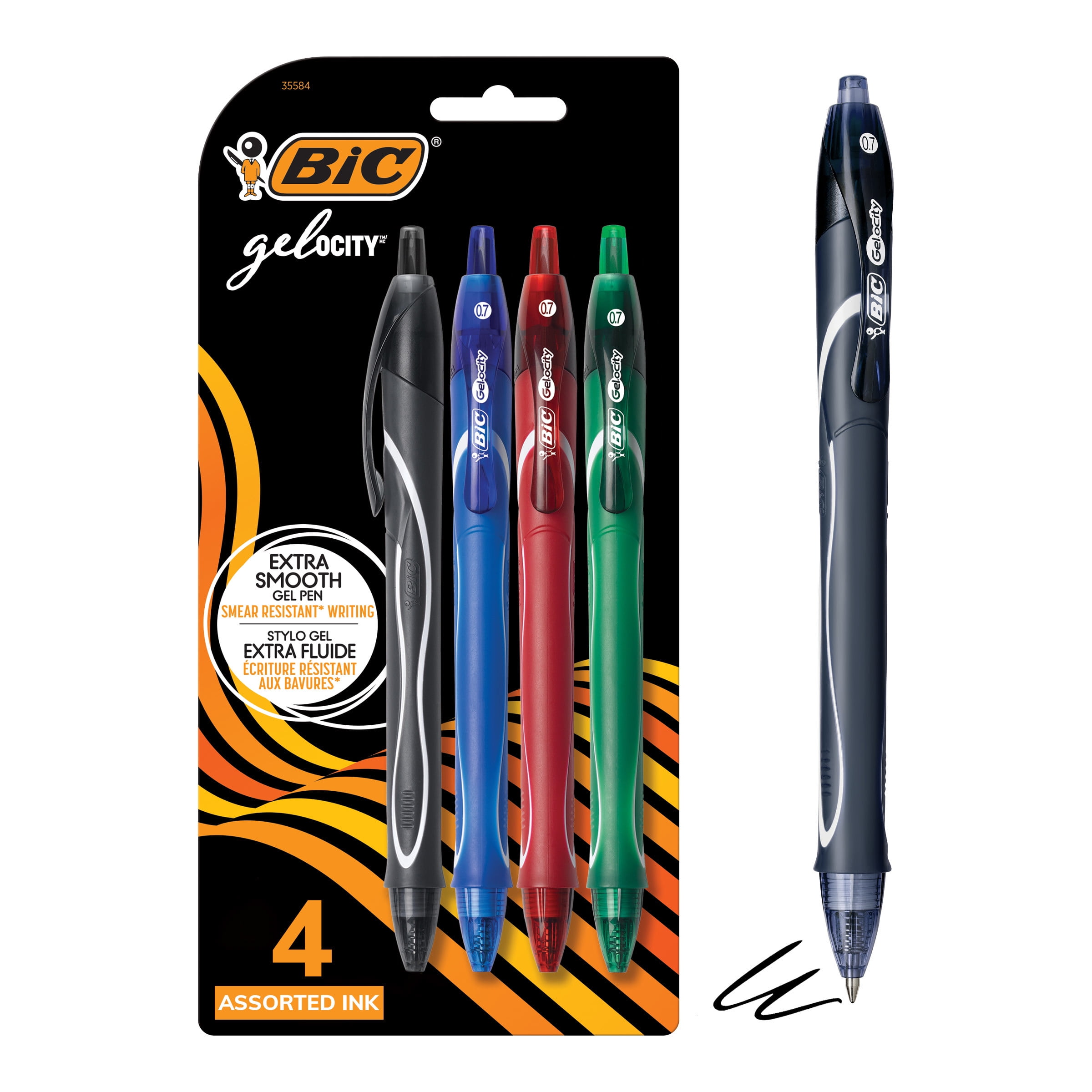 Bic Gelocity Quick Dry Assorted Colors Gel Pens Medium Point 07mm 4 Count Pack