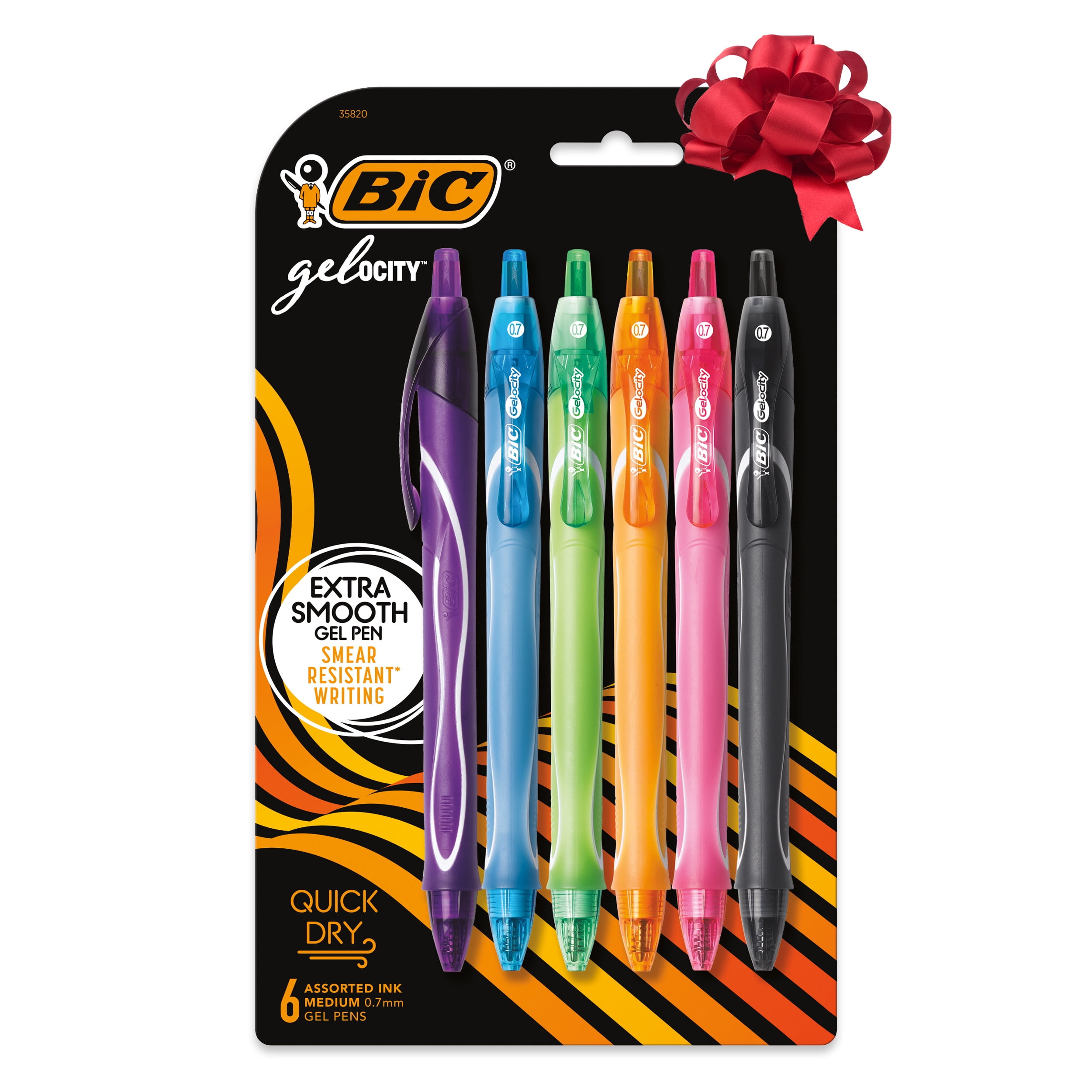 BIC Gelocity Quick Dry Gel Pens, 0.7mm Medium Point, Assorted Colors, 6 ...